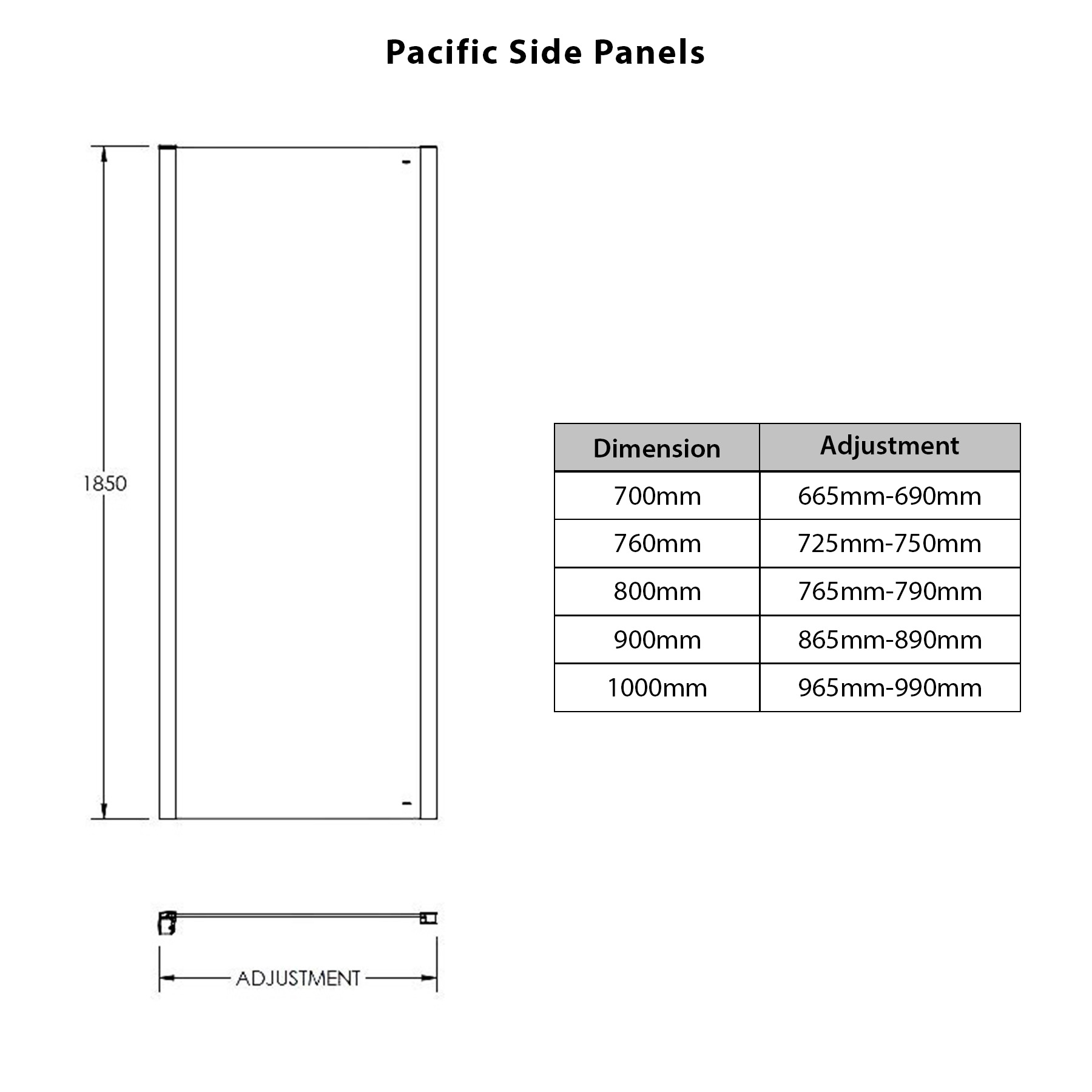 Pacific 6mm Shower Enclosure Side Panel - Various Sizes | Royal Bathrooms