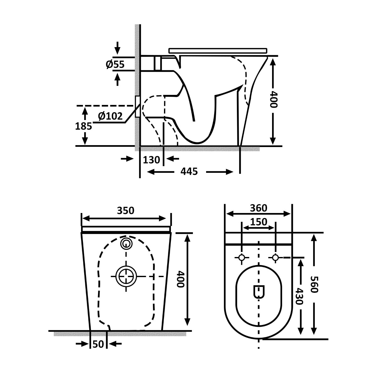 Breeze Rimless Back to Wall Toilet Pan and Soft Close Seat with ...