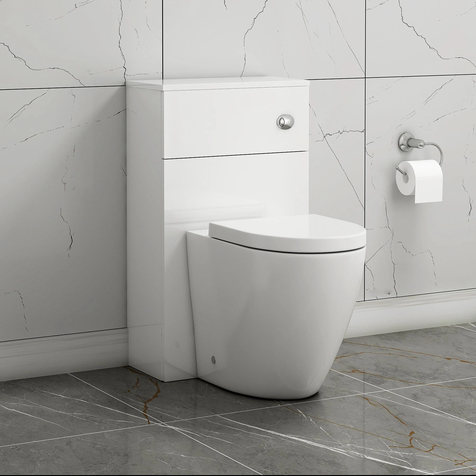 500mm Gloss White BTW WC Unit with Short Projection Rimless Toilet Pan ...