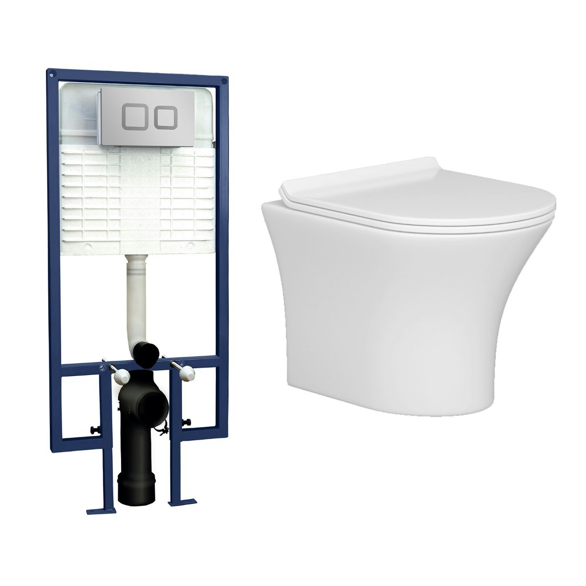 Rimless Short Projection Wall Hung Toilet with Soft Close Seat & Wall ...
