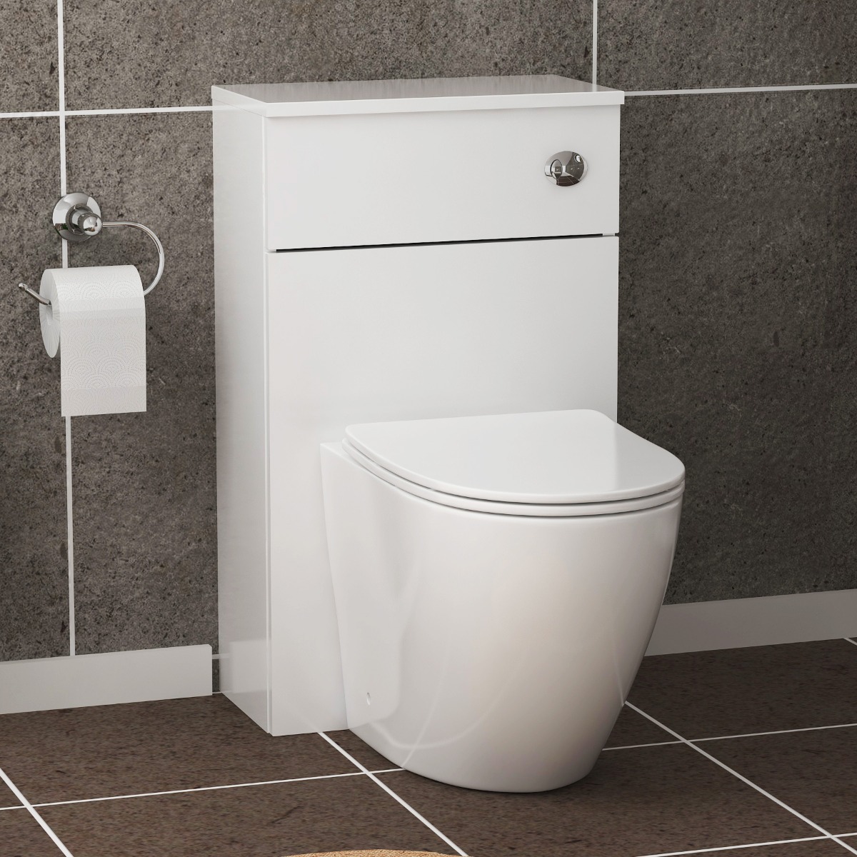 500mm Gloss White WC Unit & Back to Wall Toilet with Seat and Cistern ...