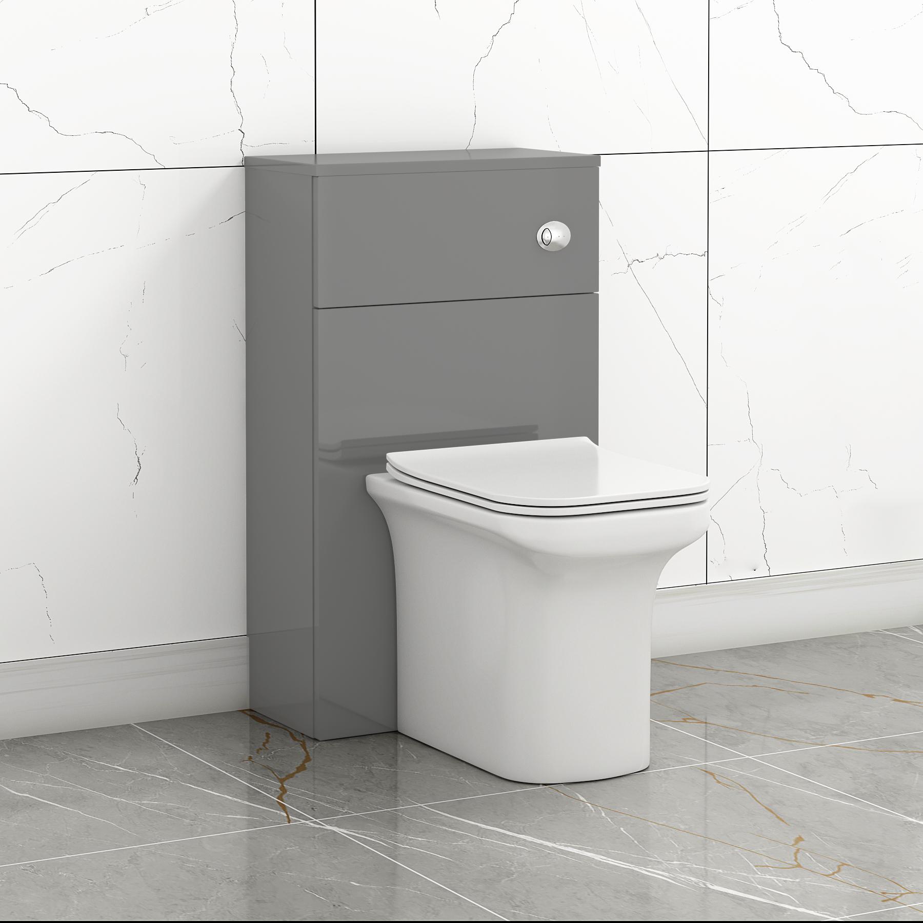 500mm Grey Gloss WC Unit & Back to Wall Toilet with Seat and Cistern ...