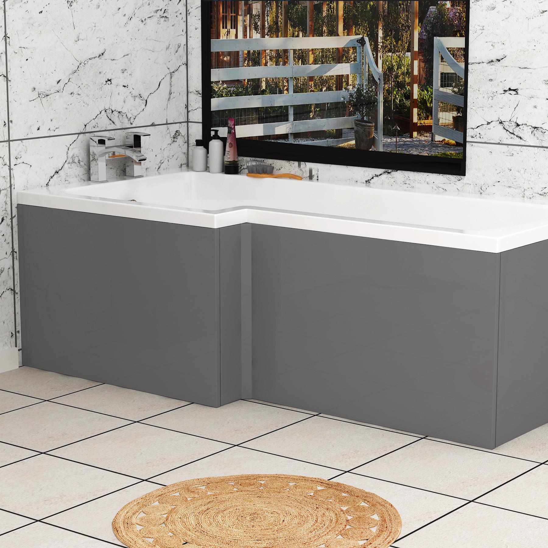 Turin 1700mm Indigo Grey Gloss L Shaped Bath MDF Front Panel - Wooden ...