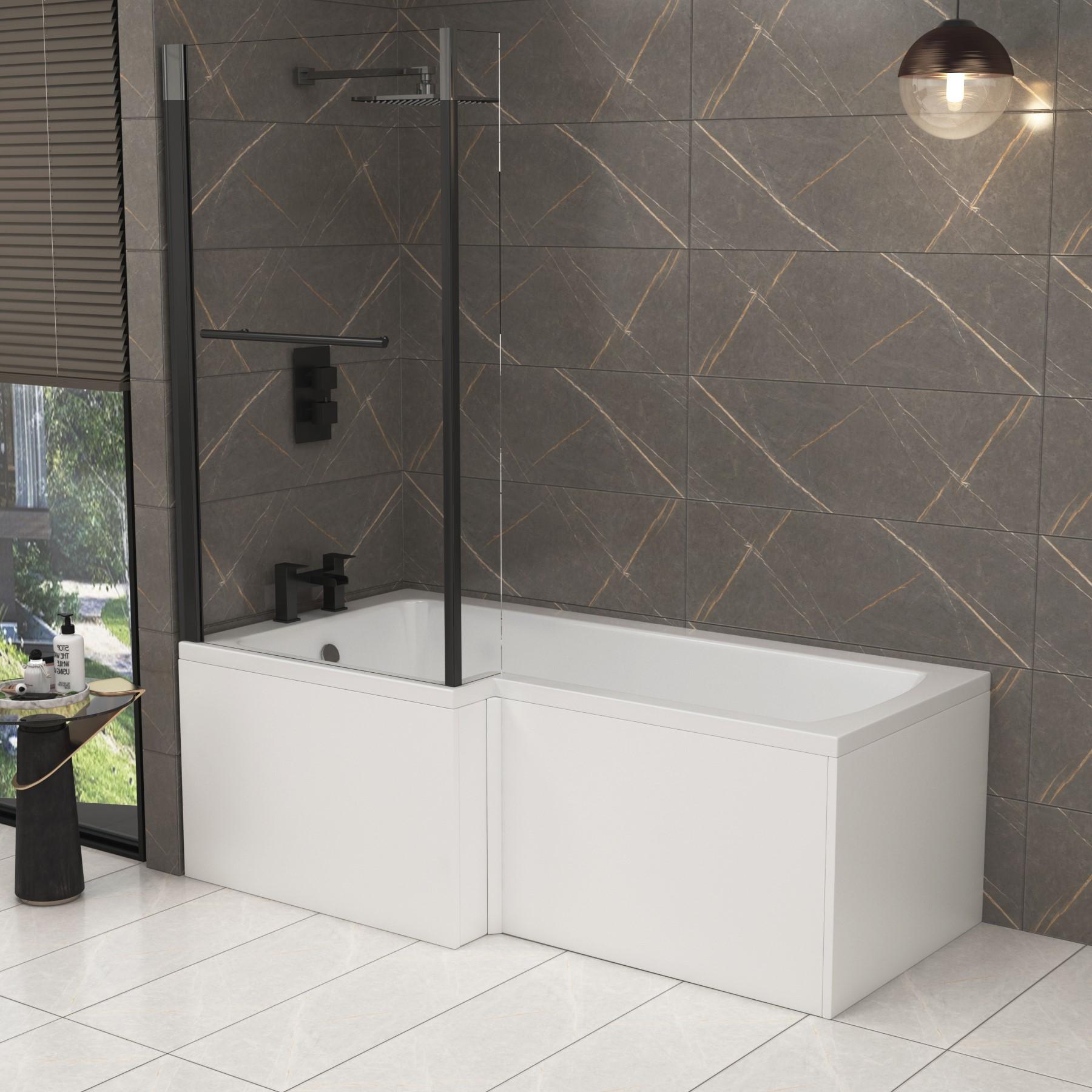 Modern Qubix L-Shaped Shower Bath tub with with Black Screen In Various ...