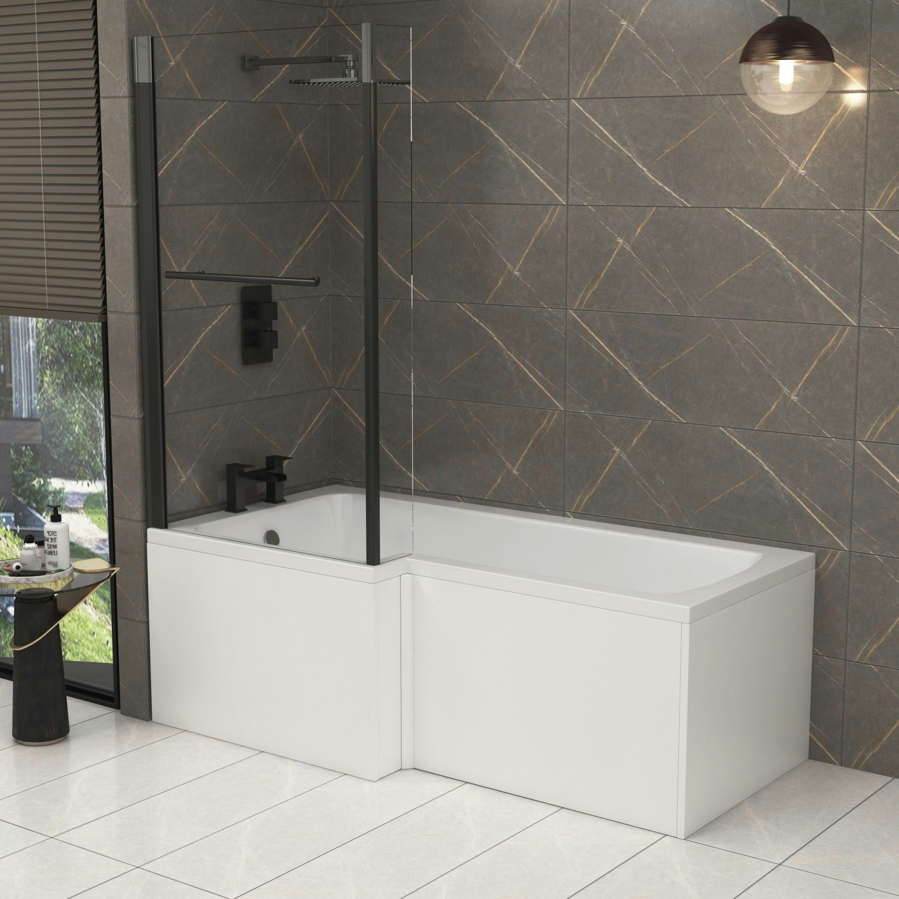 Modern Qubix L-Shaped Shower Bath tub with with Black Screen In Various ...