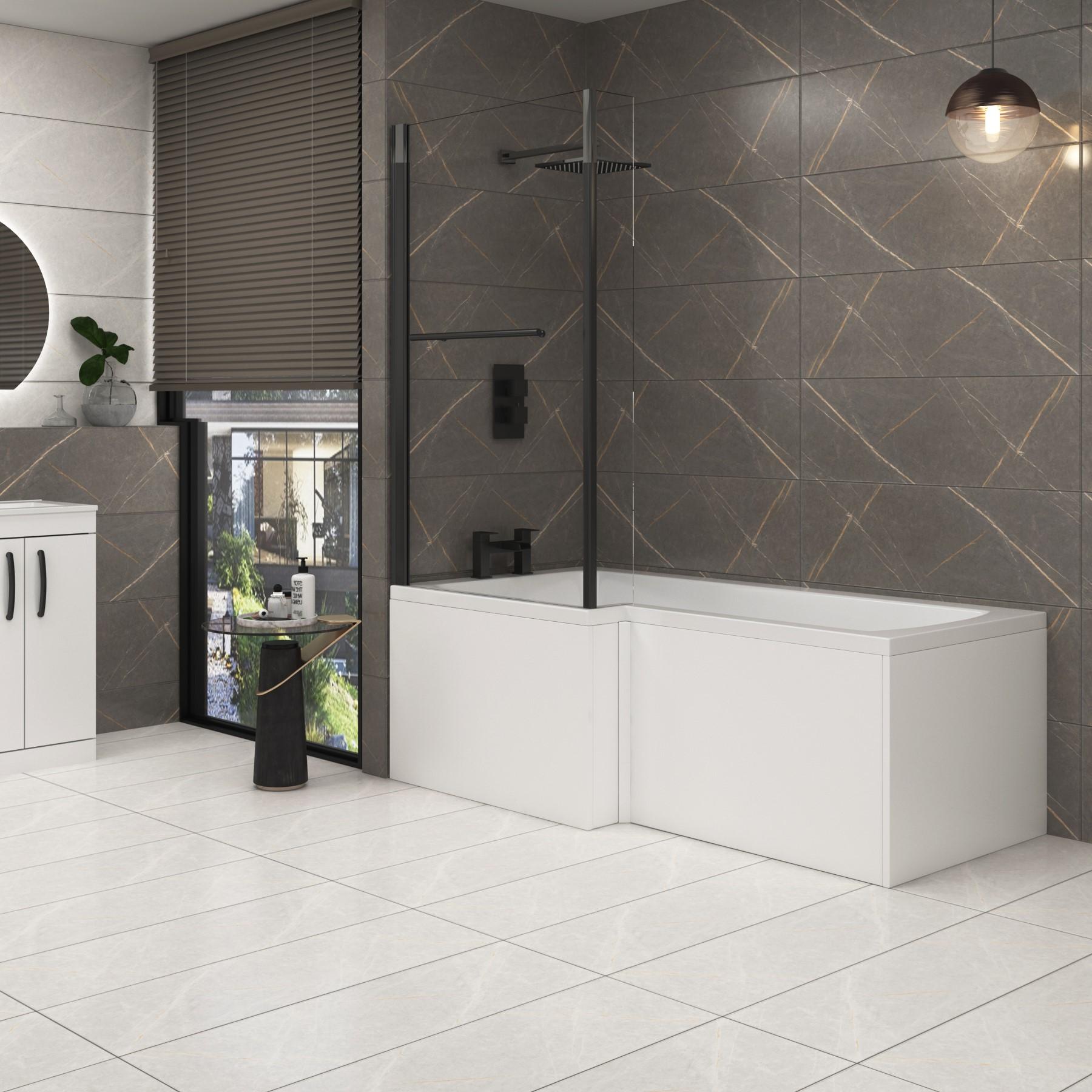 Modern Qubix L-Shaped Shower Bath tub with with Black Screen In Various ...