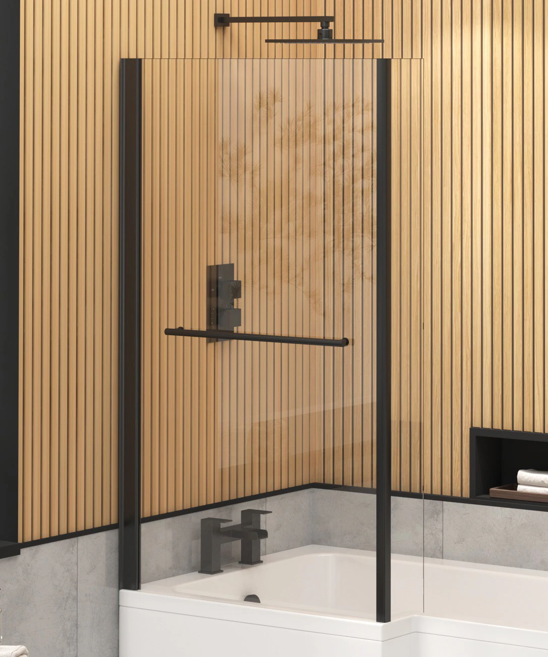 Modern Qubix L-Shaped Shower Bath tub with with Black Screen In Various ...