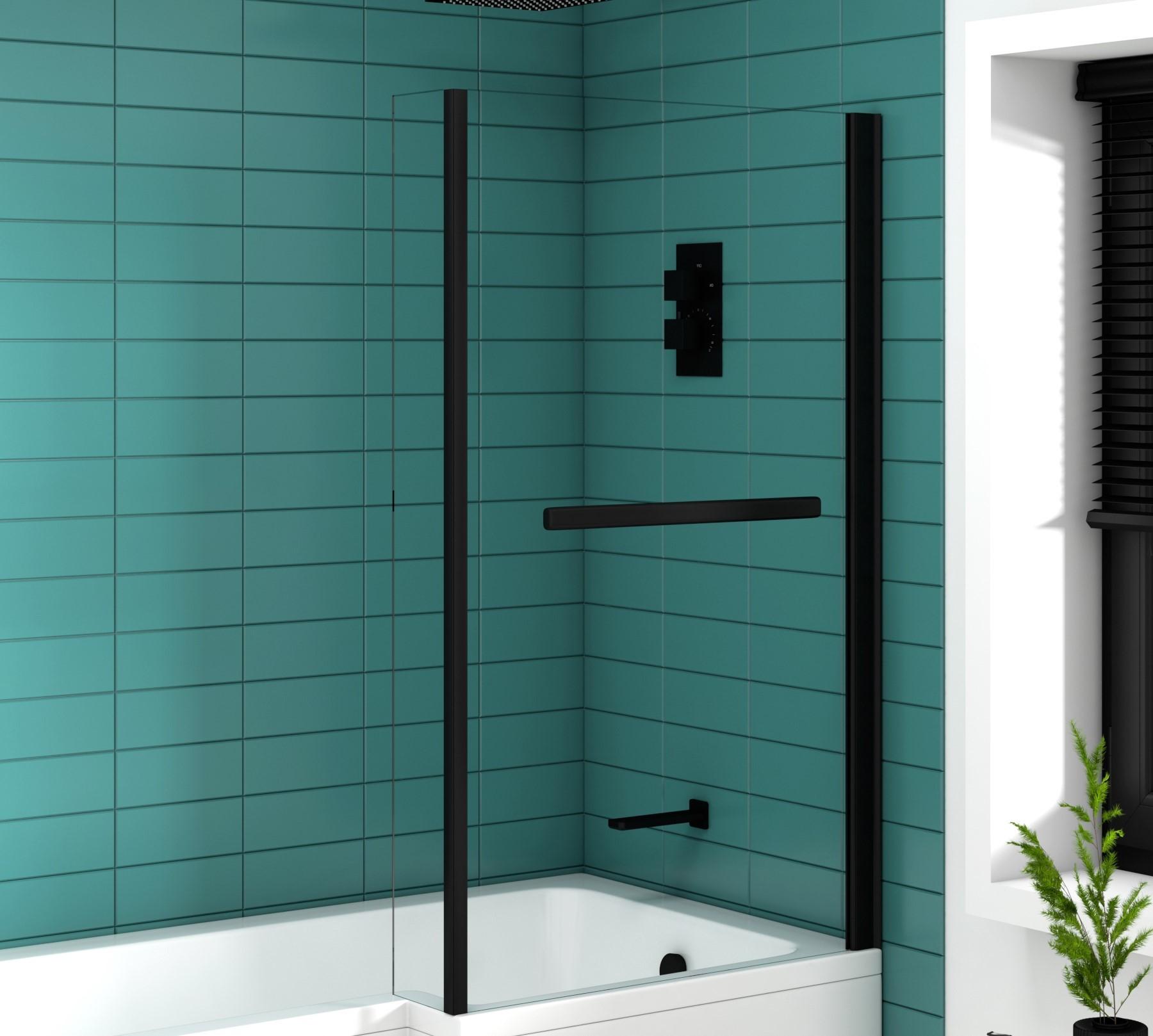 Qubix 1600 x 850mm Right Hand L Shaped Bathtub with Black Shower Screen ...