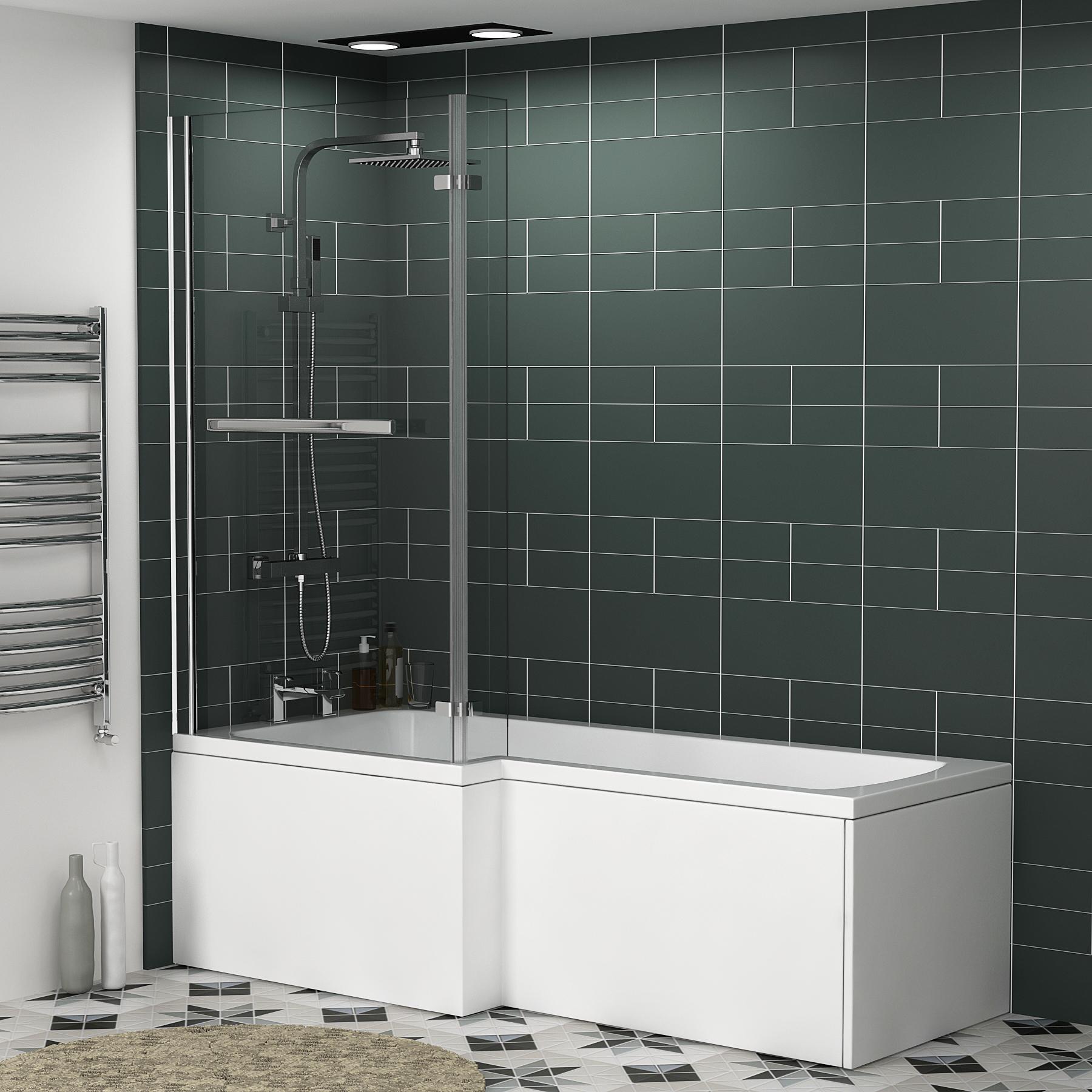 Qubix 1500/1600/1700mm Left Hand L-Shaped Shower Bath tub with Flipper ...