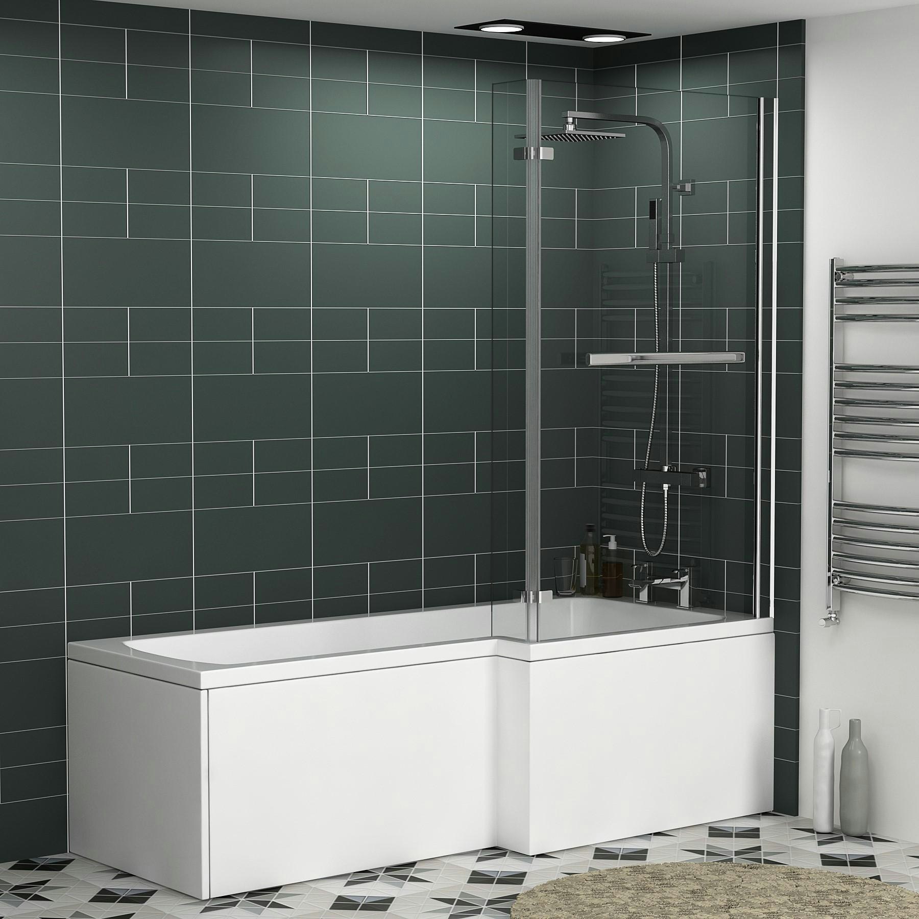 Qubix 1500 x 850mm Right Hand L Shaped Shower Bath tub with Flipper ...