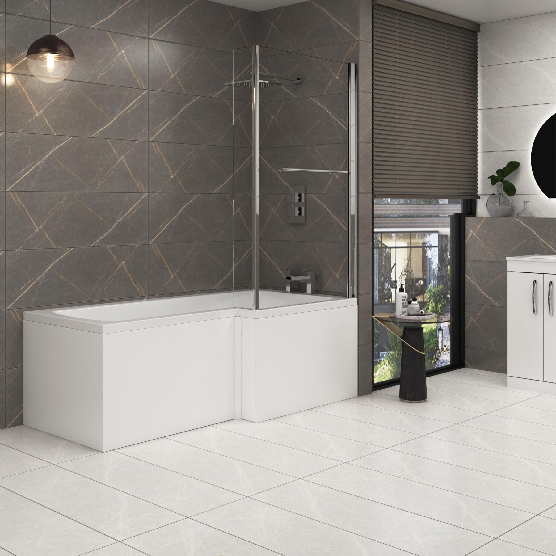 Qubix 1500/1600/1700mm Right Hand L-Shaped Shower Bath tub with Pivot ...