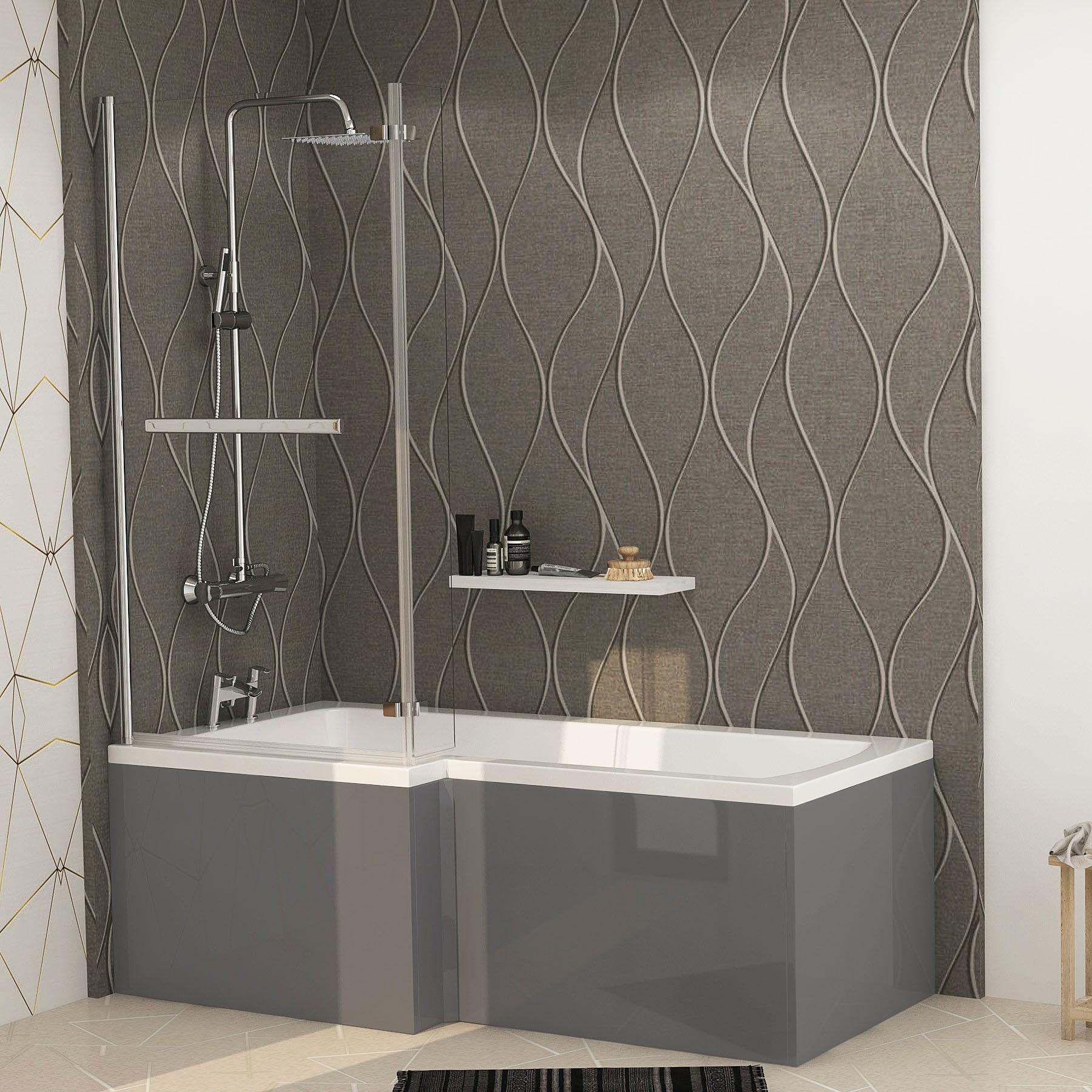 Modern Qubix 1700 x 850mm Left Hand L Shaped Shower Bath tub with ...