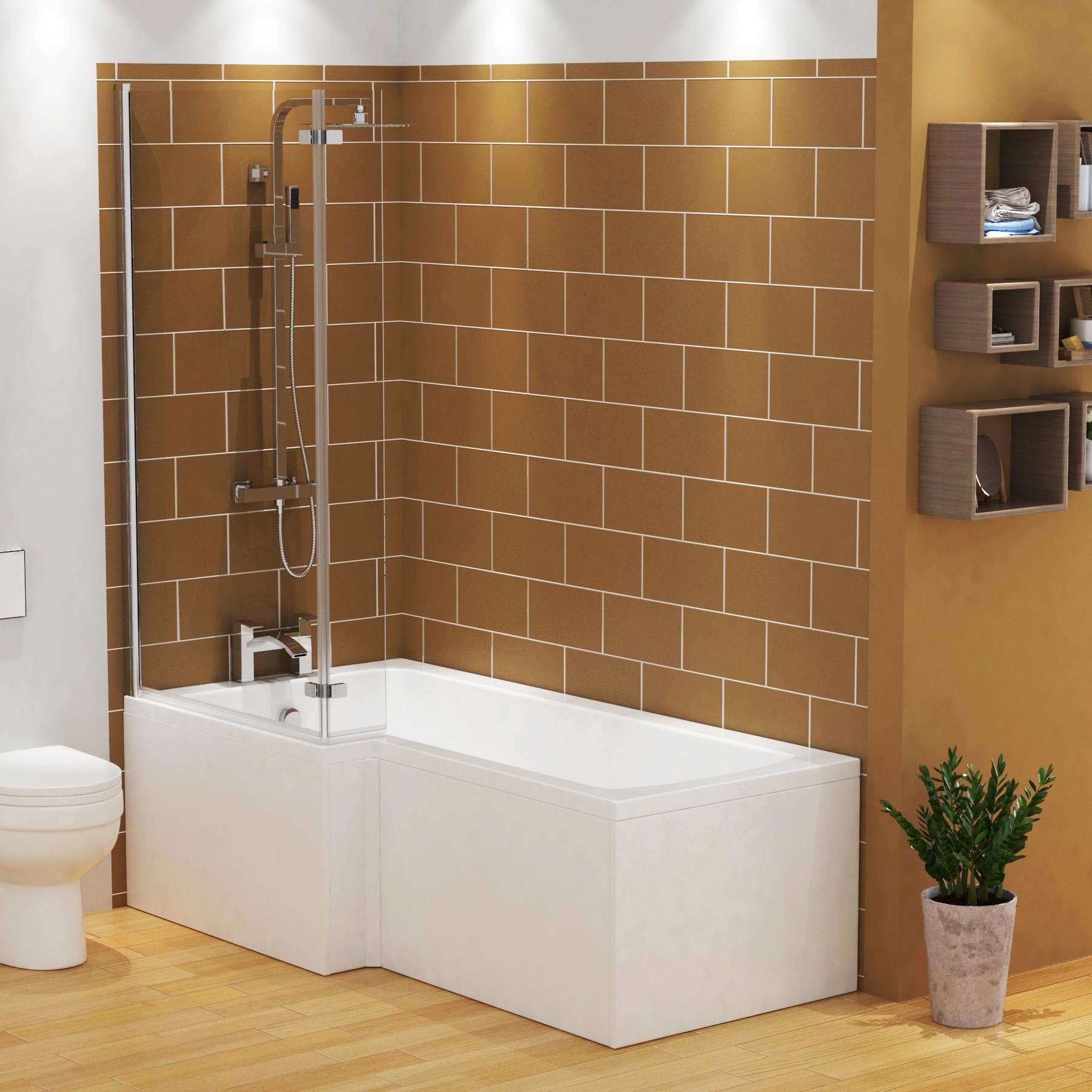 Modern Qubix 1700 x 850mm Left Hand L Shaped Shower Bath tub with MDF ...