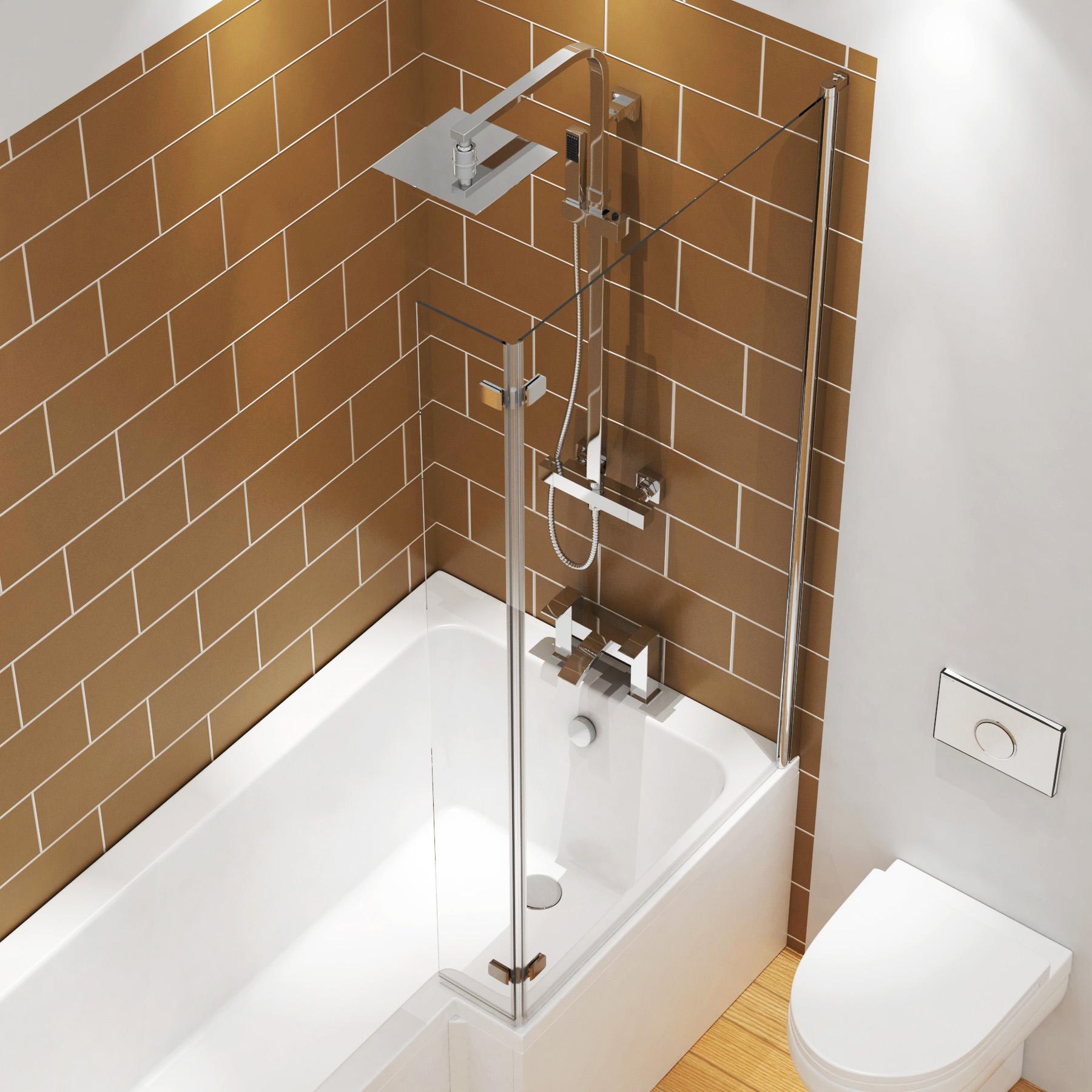 Modern Qubix 1700 x 850mm Right Hand L Shaped Shower Bath tub with MDF ...