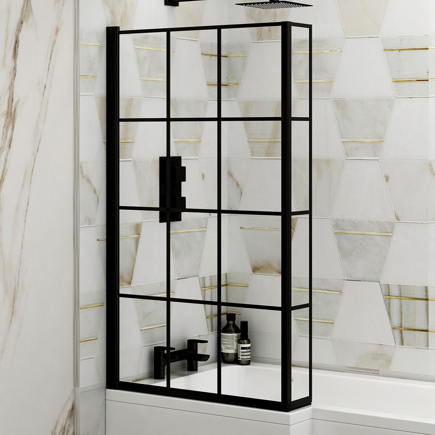 Qubix 1500/1600/1700mm Left Hand L-Shaped Shower Bath tub with Black ...