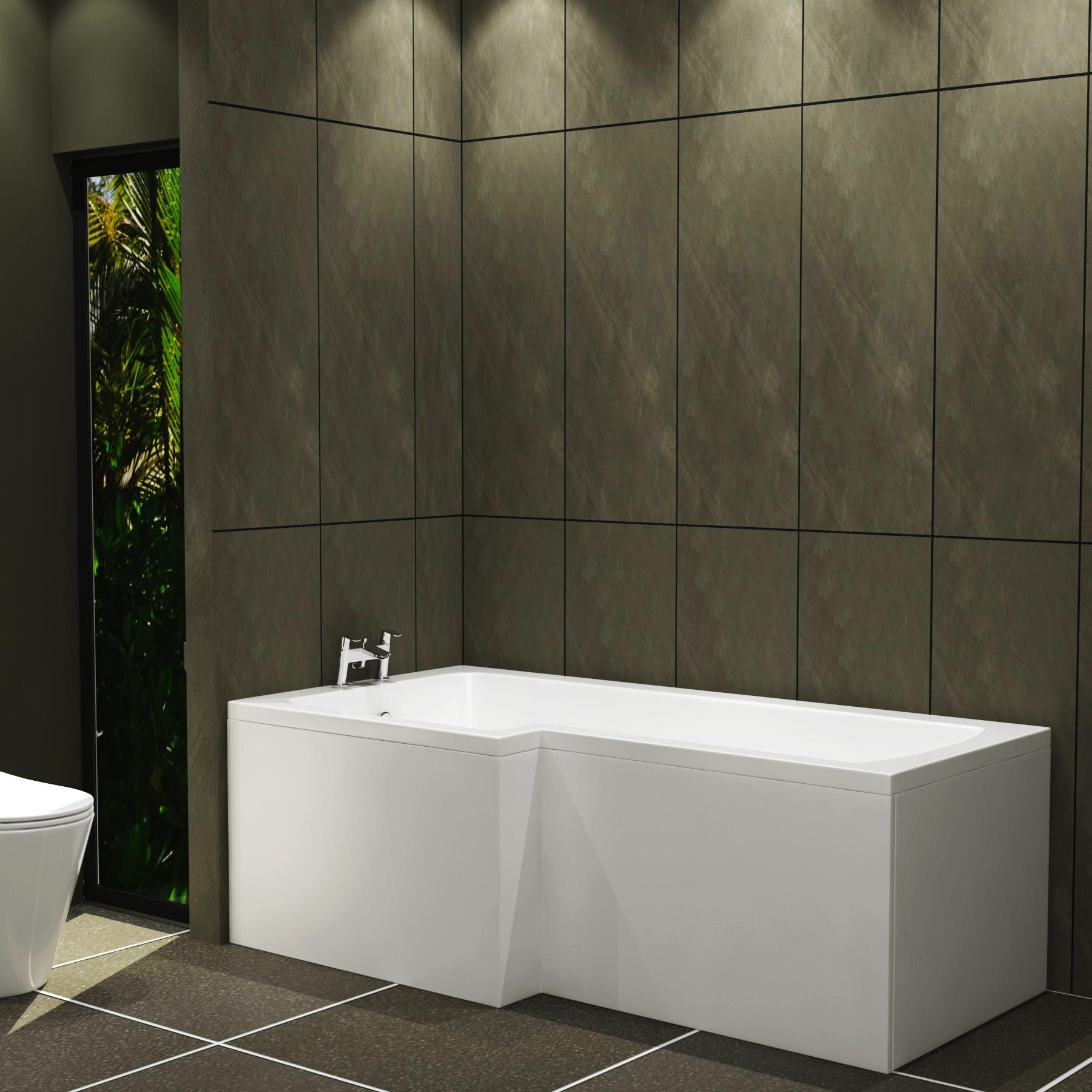 Qubix Left Hand L-Shaped Square Shower Bath tub in Various Sizes ...