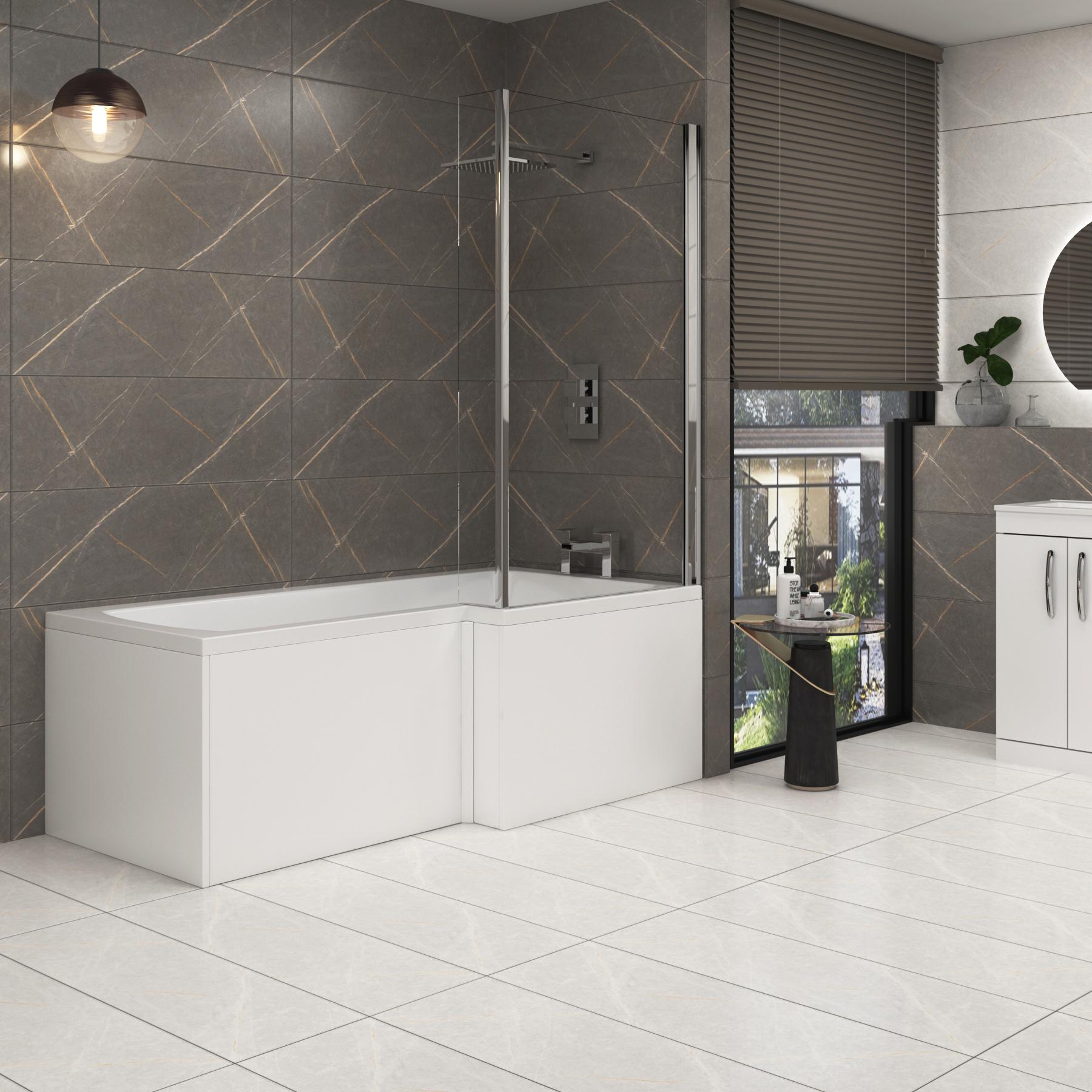 Modern Qubix L-Shaped Shower Bath tub with Fixed Screen In Multiple ...