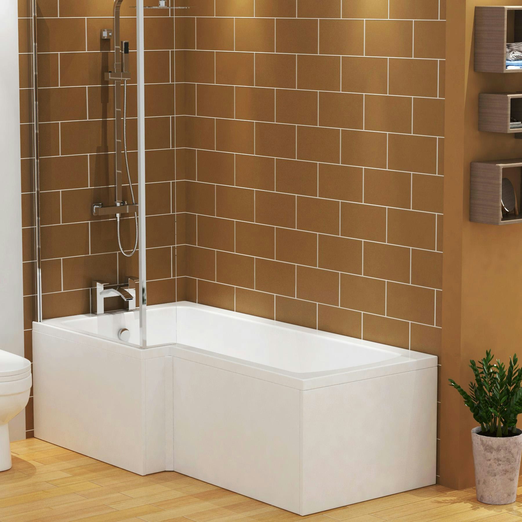 Qubix 1500 x 850mm Left Hand L Shaped Shower Bath tub with MDf Front ...