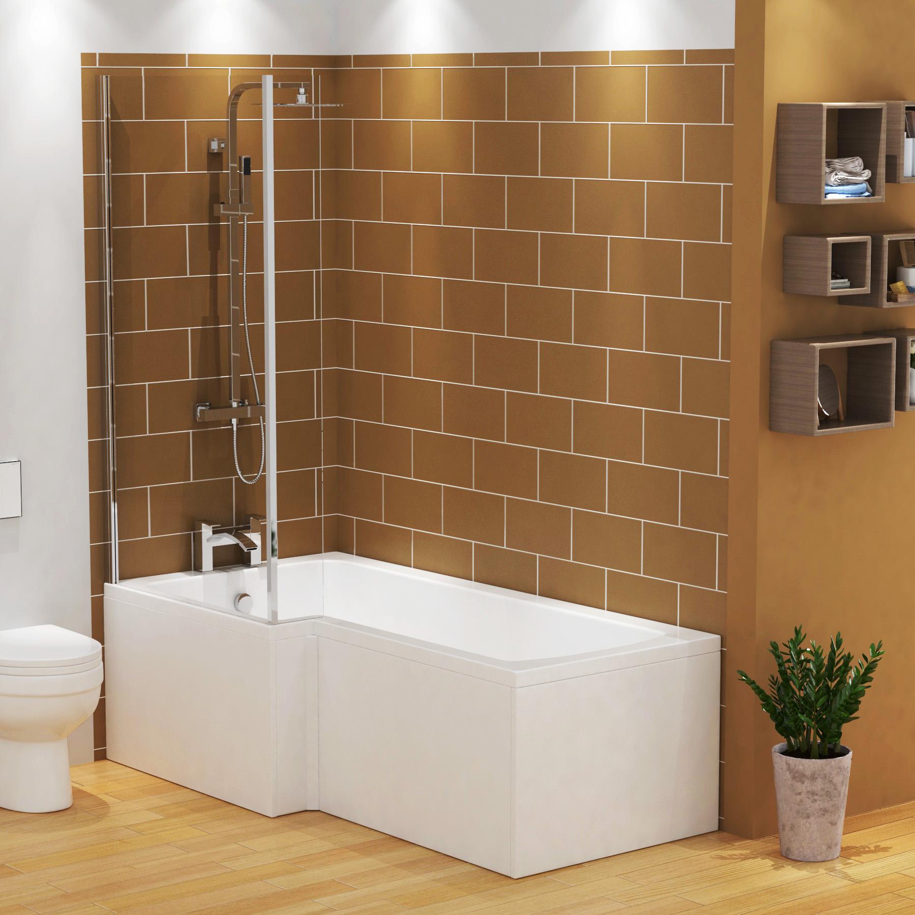 Qubix 1600 x 850mm Left Hand L Shaped Shower Bath tub with Screen & MDf ...