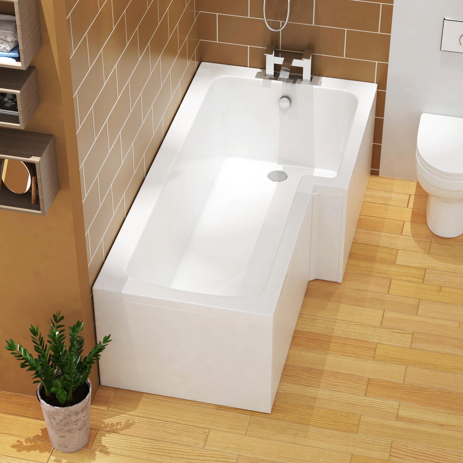 Qubix Right Hand L-Shaped Square Shower Bath tub - Optional MDF Panels ...