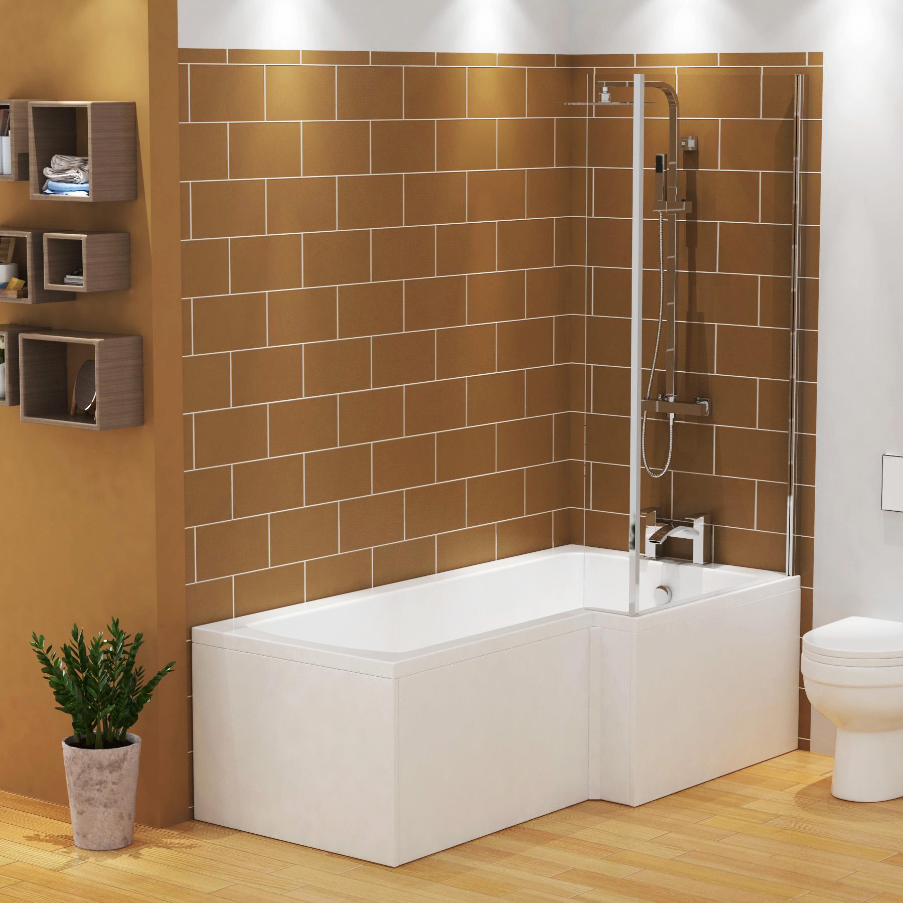 Qubix 1500 x 850mm Right Hand L Shaped Shower Bath tub with MDf Front ...