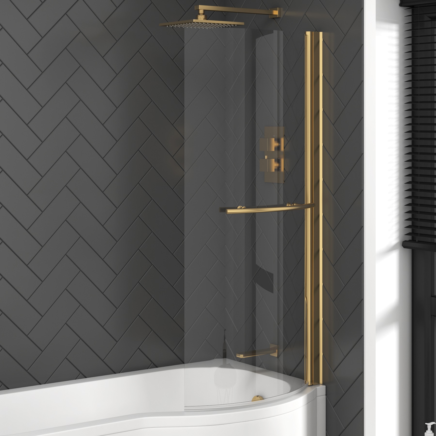 Elva 1700 x 850mm Right Hand Curved P-Shaped Shower Bath tub with Front ...