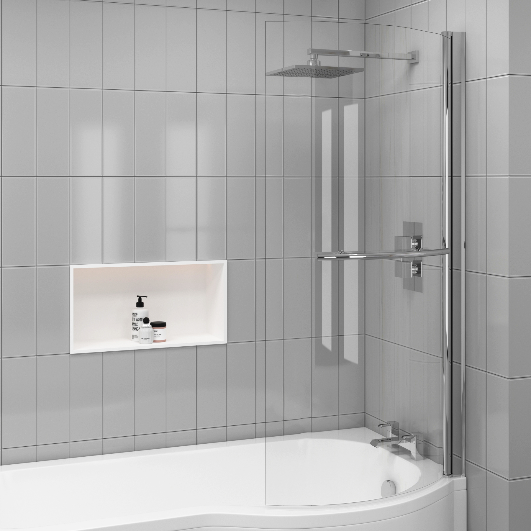 Elva 1500 x 850mm Right Hand Curved P-Shaped Shower Bath tub & Shower ...