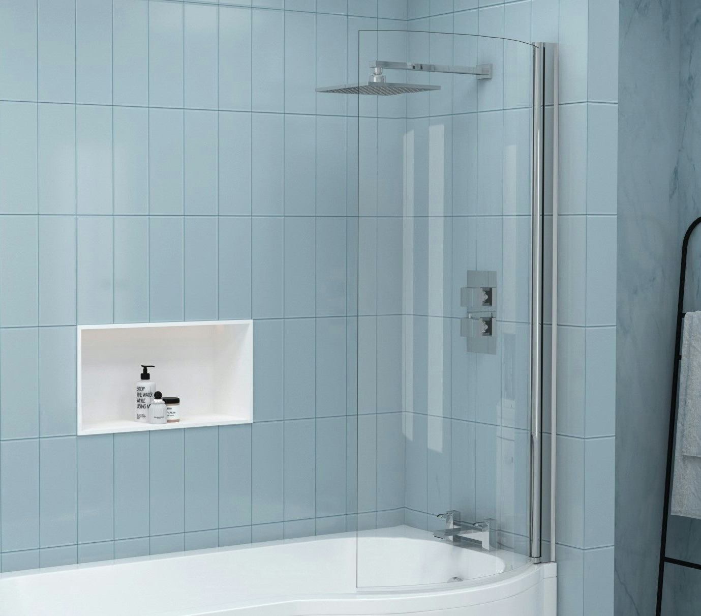 Elva 1600 x 850mm Right Hand Curved P-Shaped Bath tub with Front, End ...