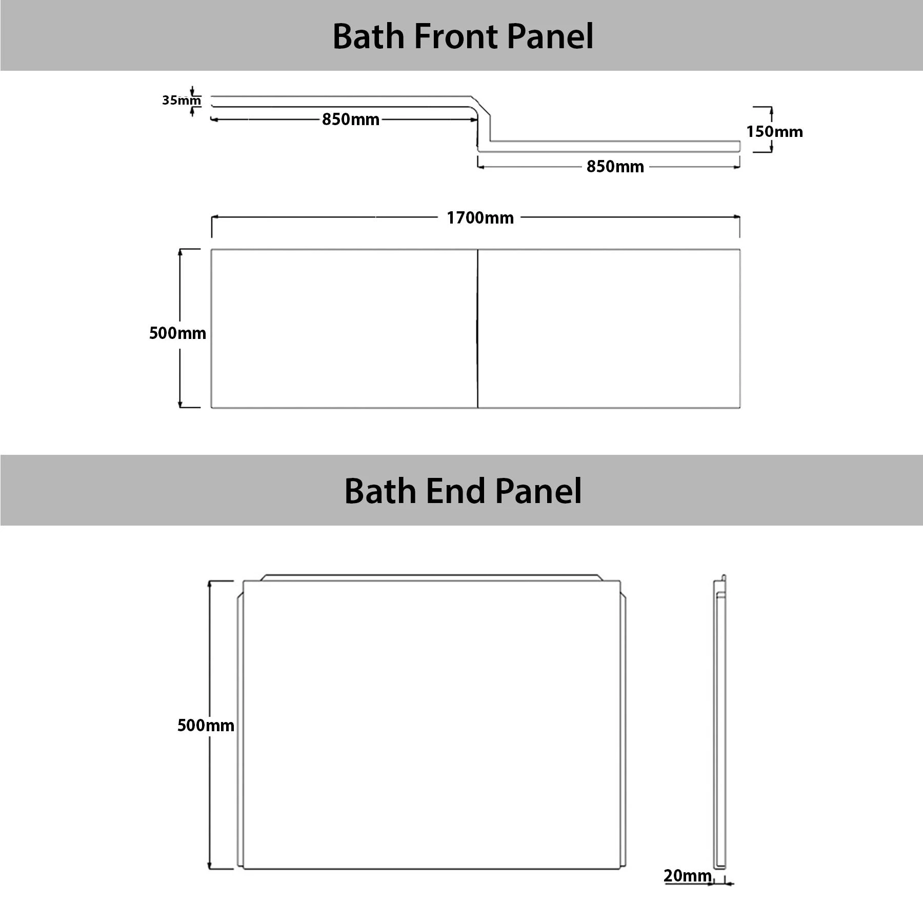 Qubix 1700 x 850mm Left Hand L Shaped Shower Bath tub with Front, End ...