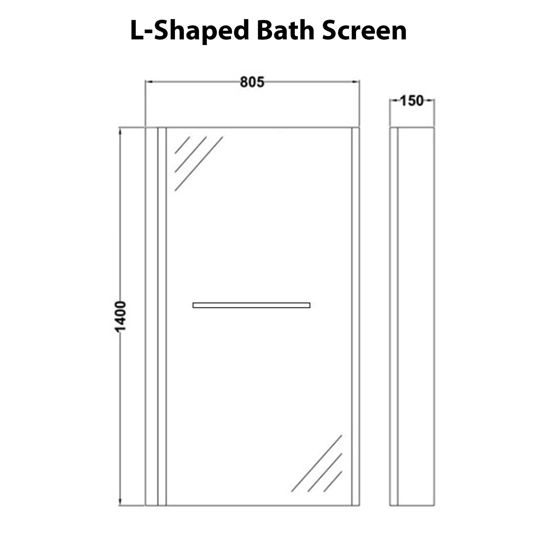 Modern Quattro 1400mm Brushed Brass Fixed Bath Screen & Rail with ...
