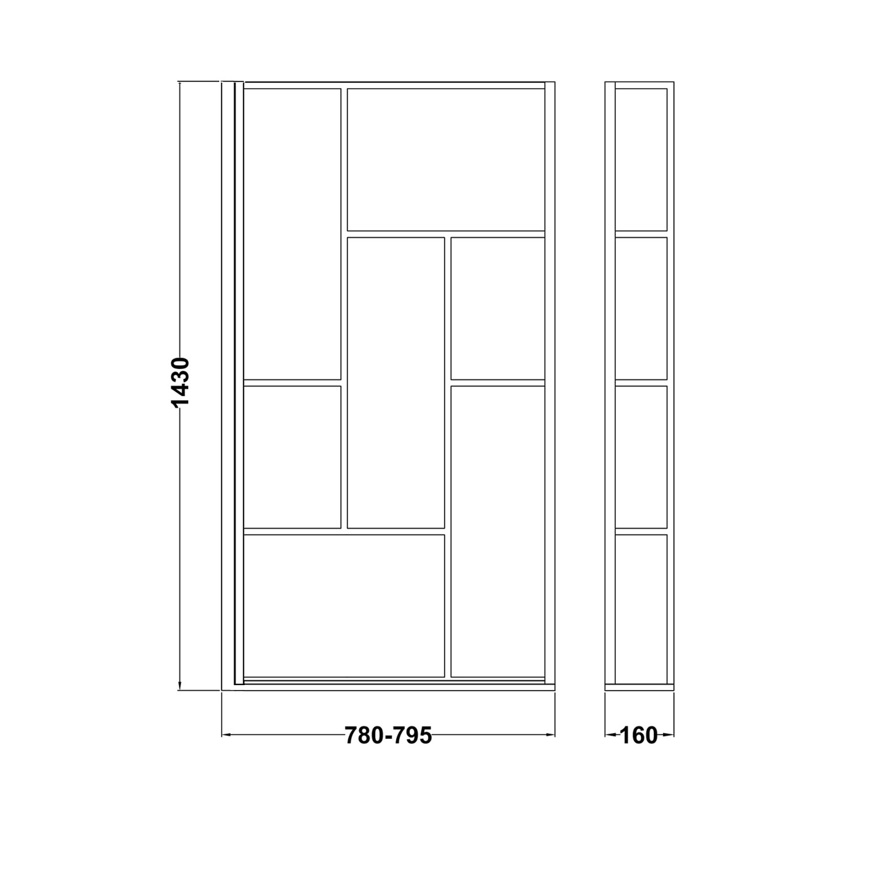Abstract Grid Square Matt Black Framed Bath Screen with Fixed Return ...
