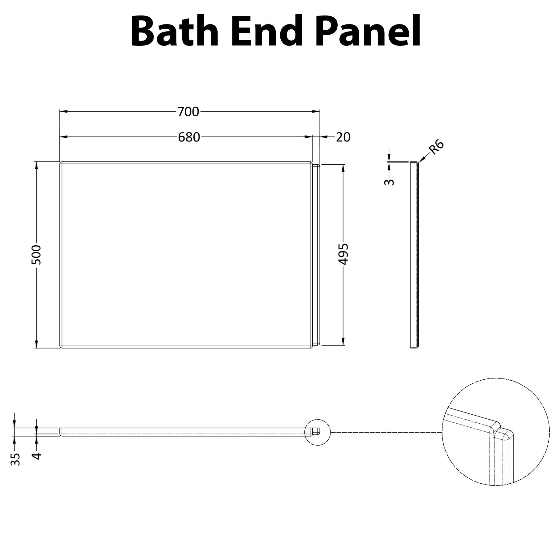 Elva 1700 x 850mm P-Shaped Left Hand Shower Bath tub with Front & End ...