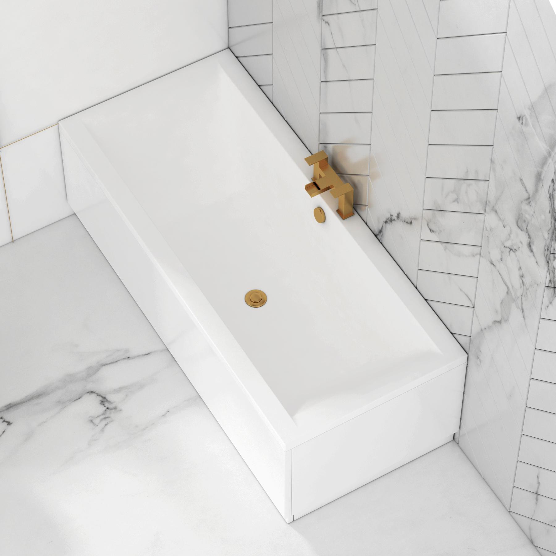Amaze Square Double-Ended Acrylic Bath Tub with Brushed Brass Framed ...