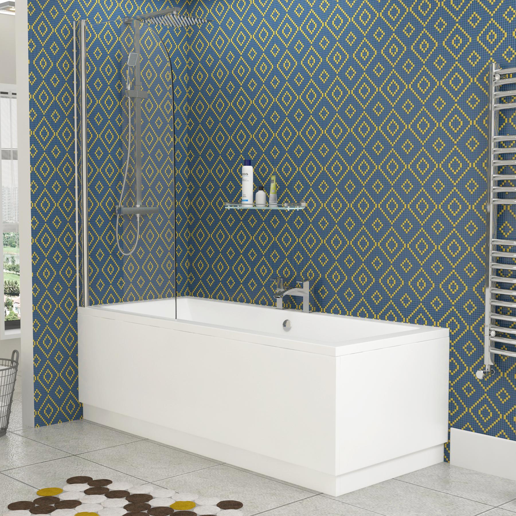 Amaze Acrylic Square Double Ended Shower Bath 1700 x 700mm + Shower ...