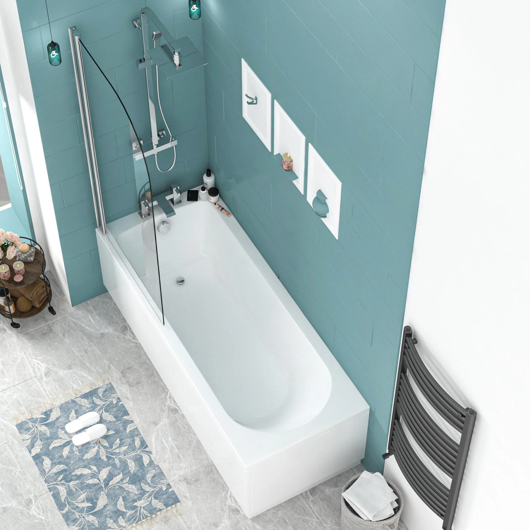 Breeze Acrylic Round Single Ended Shower Bath 1500 x 700mm Inc Shower ...