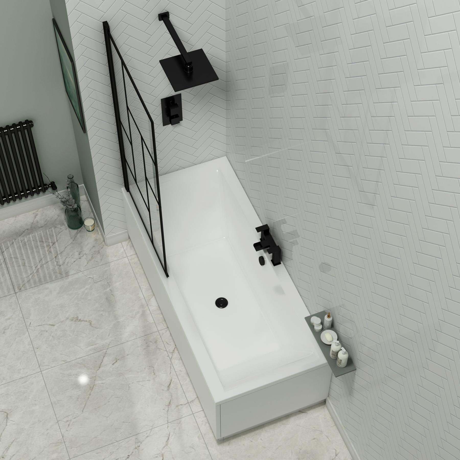 Amaze Square Double-Ended Acrylic Bath Tub with Black Abstract Grid ...