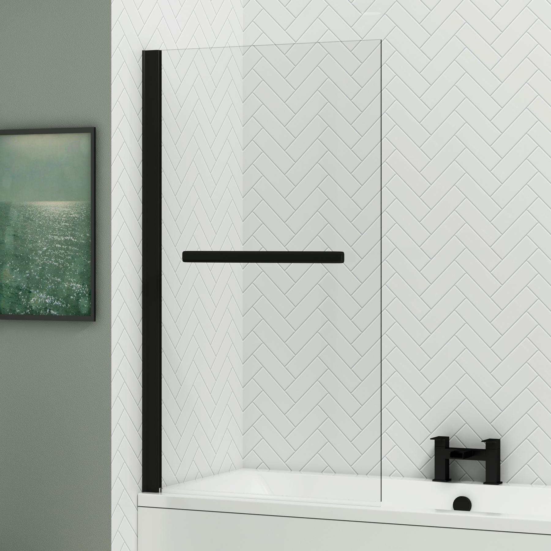 Amaze Square Double Ended Shower Bath 1700 x 700mm with Black Wall ...