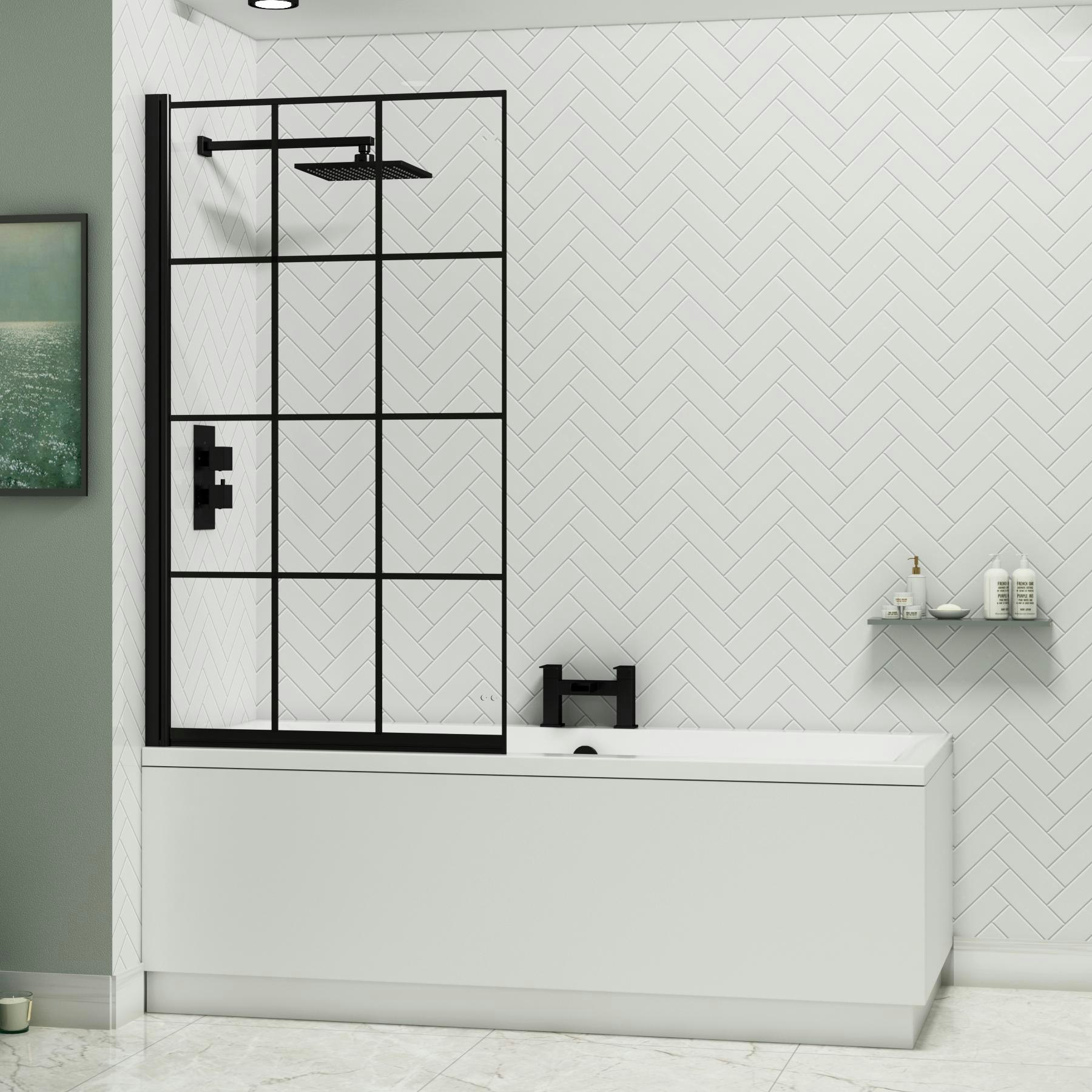 Amaze Square Double Ended Shower Bath 1700 x 700mm with Black Square ...