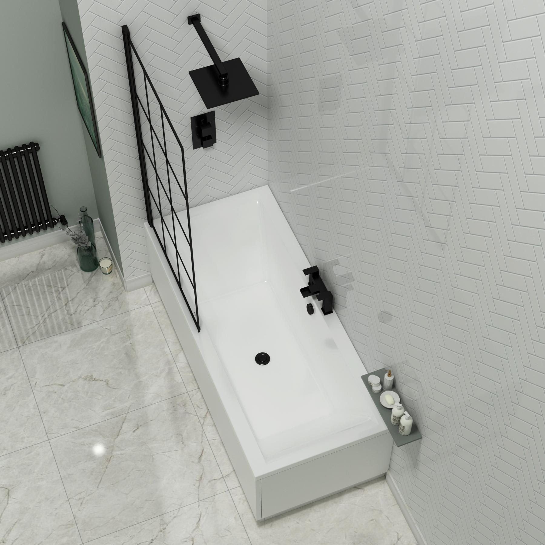 Amaze Square Double-Ended Acrylic Bath Tub with Black Square Grid ...