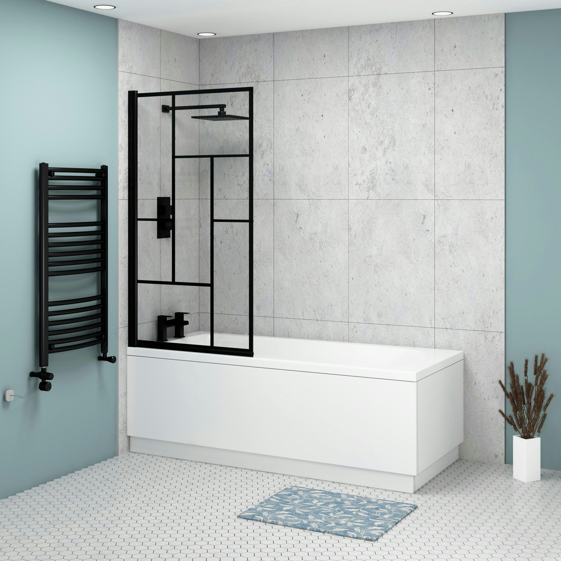 Breeze Round Single Ended Shower Bath 1500 x 700mm with Black Abstract ...