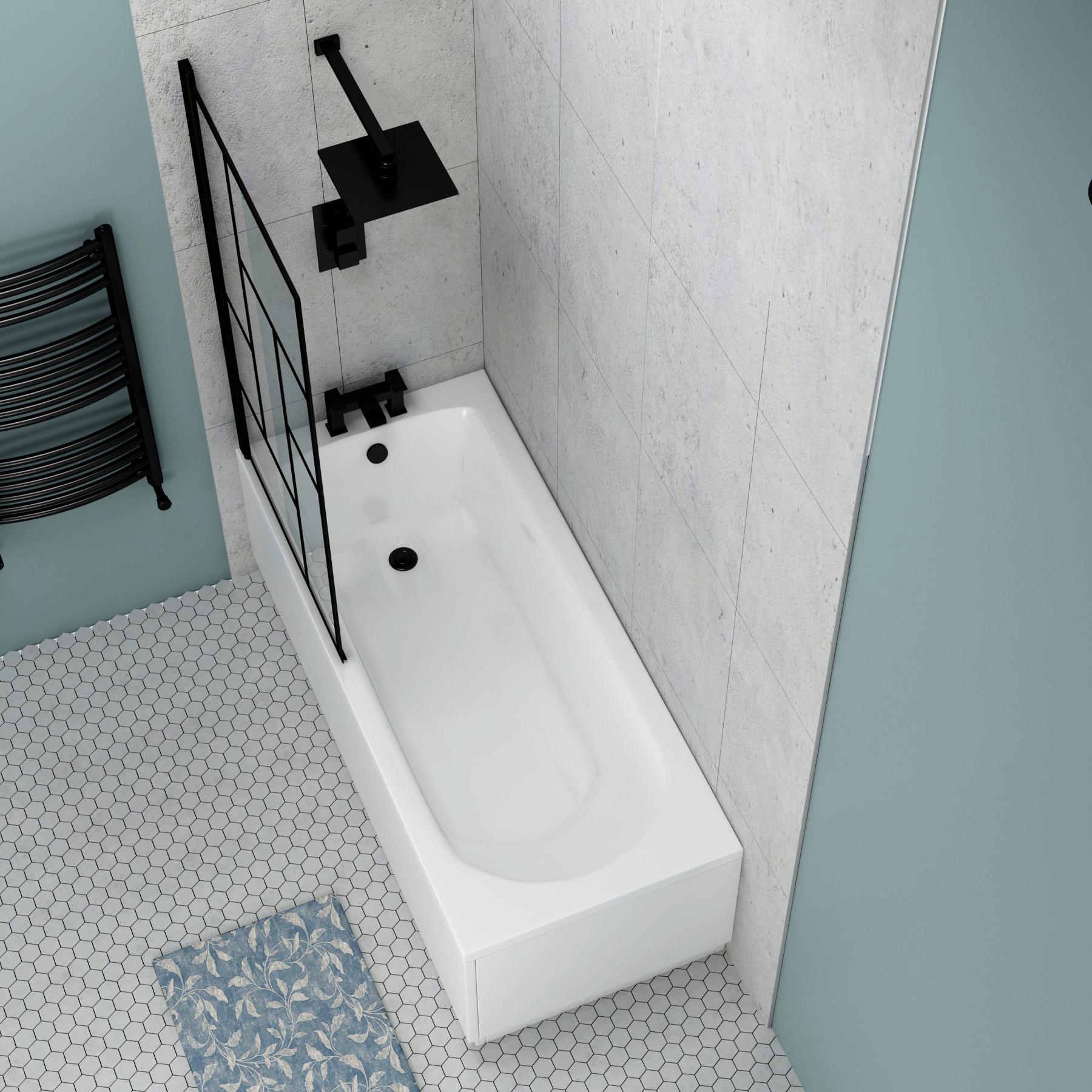 Breeze Round Single-Ended Acrylic Bath Tub with Black Abstract Grid ...