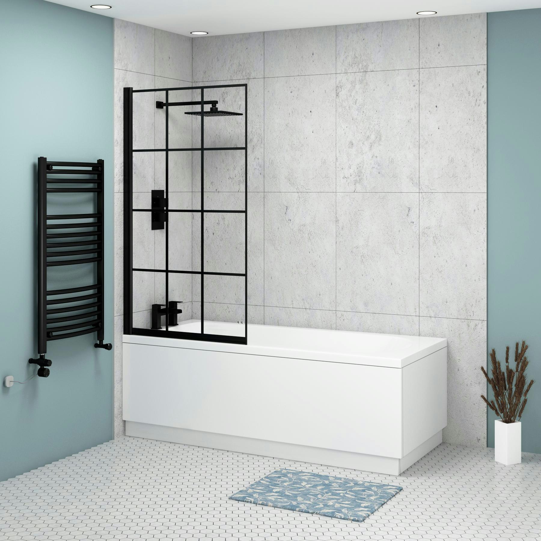 Breeze Round Single Ended Shower Bath 1500 x 700mm with Black Square ...