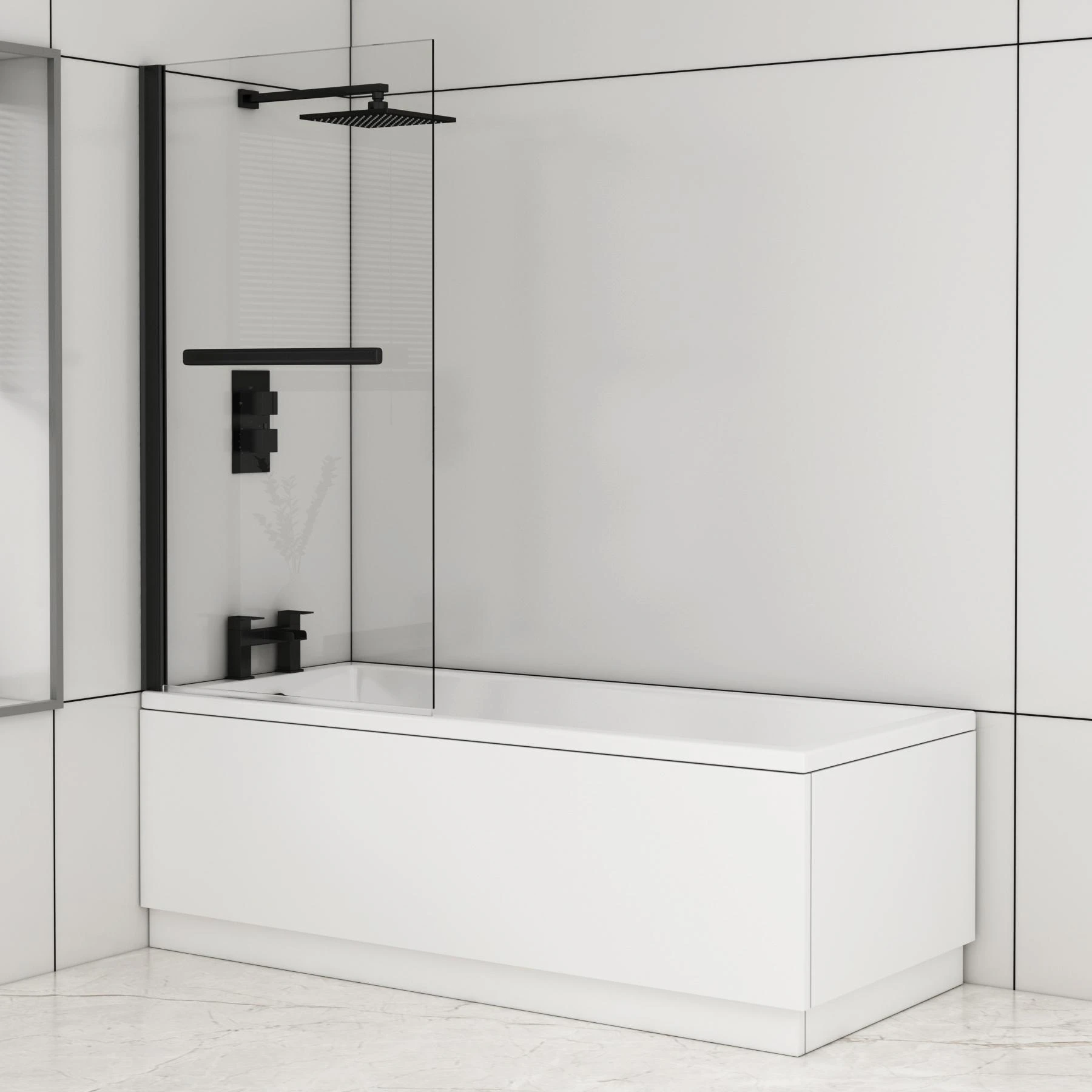 Cesar Square Single Ended Shower Bath 1500 x 700mm with Black Wall ...