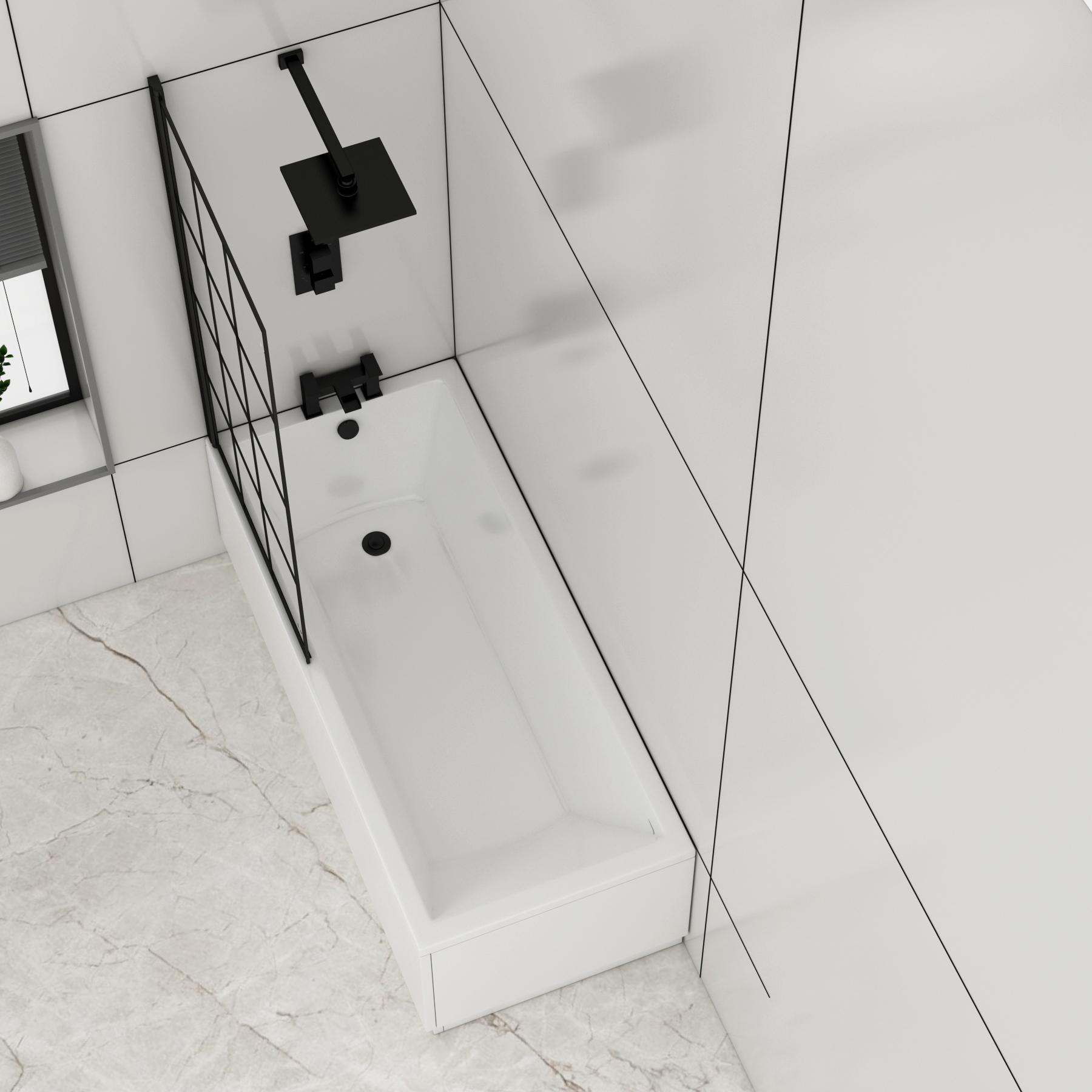 Cesar Square Single-Ended Acrylic Bath Tub with Black Square Grid ...