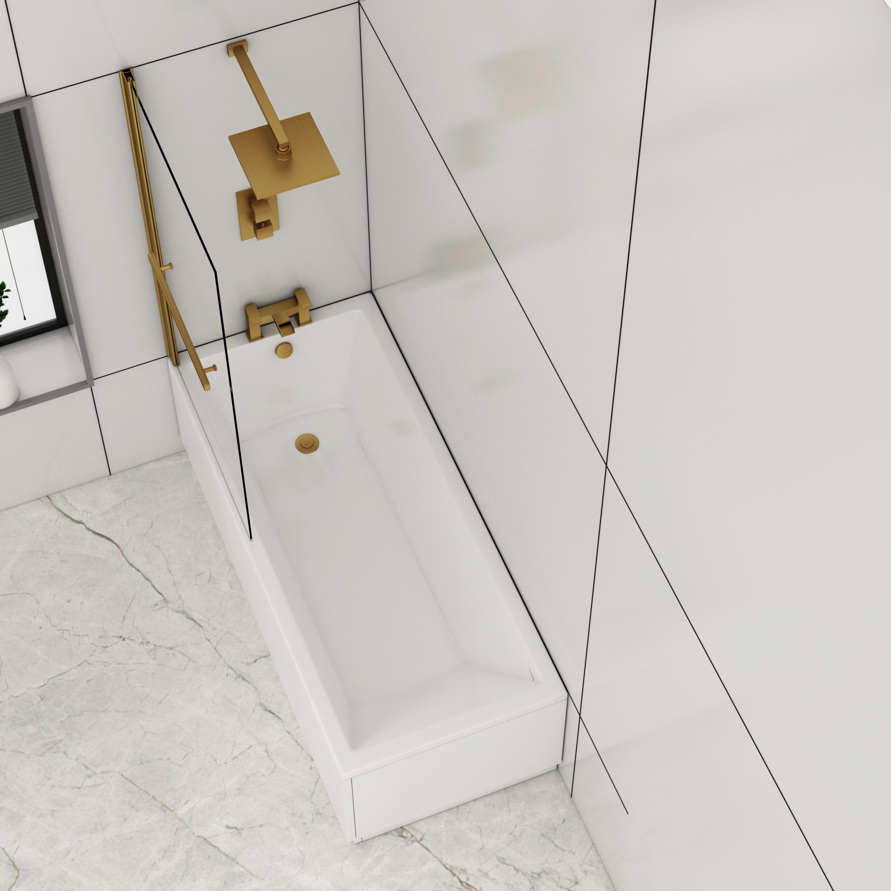 Cesar Square Single-Ended Acrylic Bath Tub with Brushed Brass Wall ...