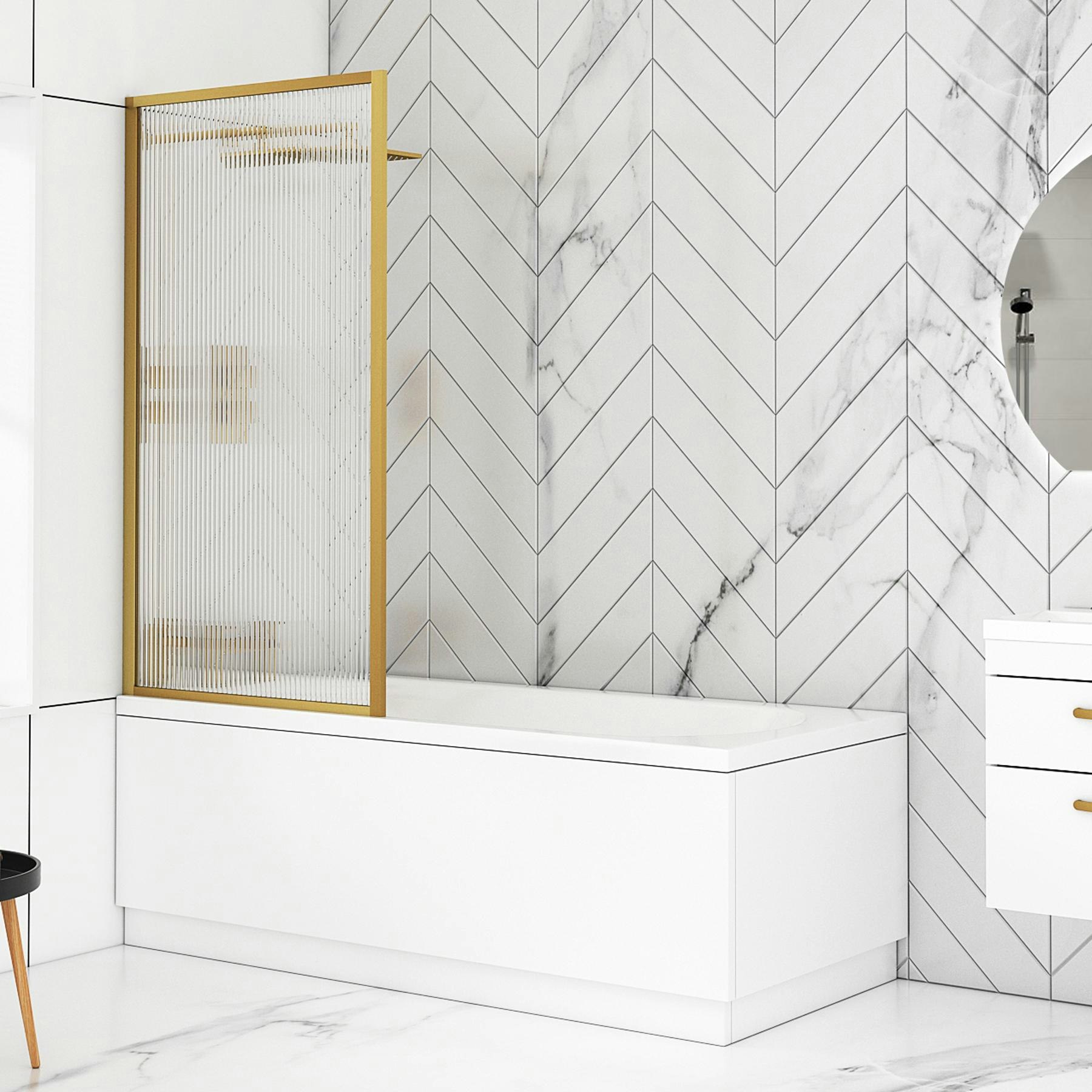 Breeze Round Single Ended Bath 1500 x 700mm with Fluted Screen & MDF ...