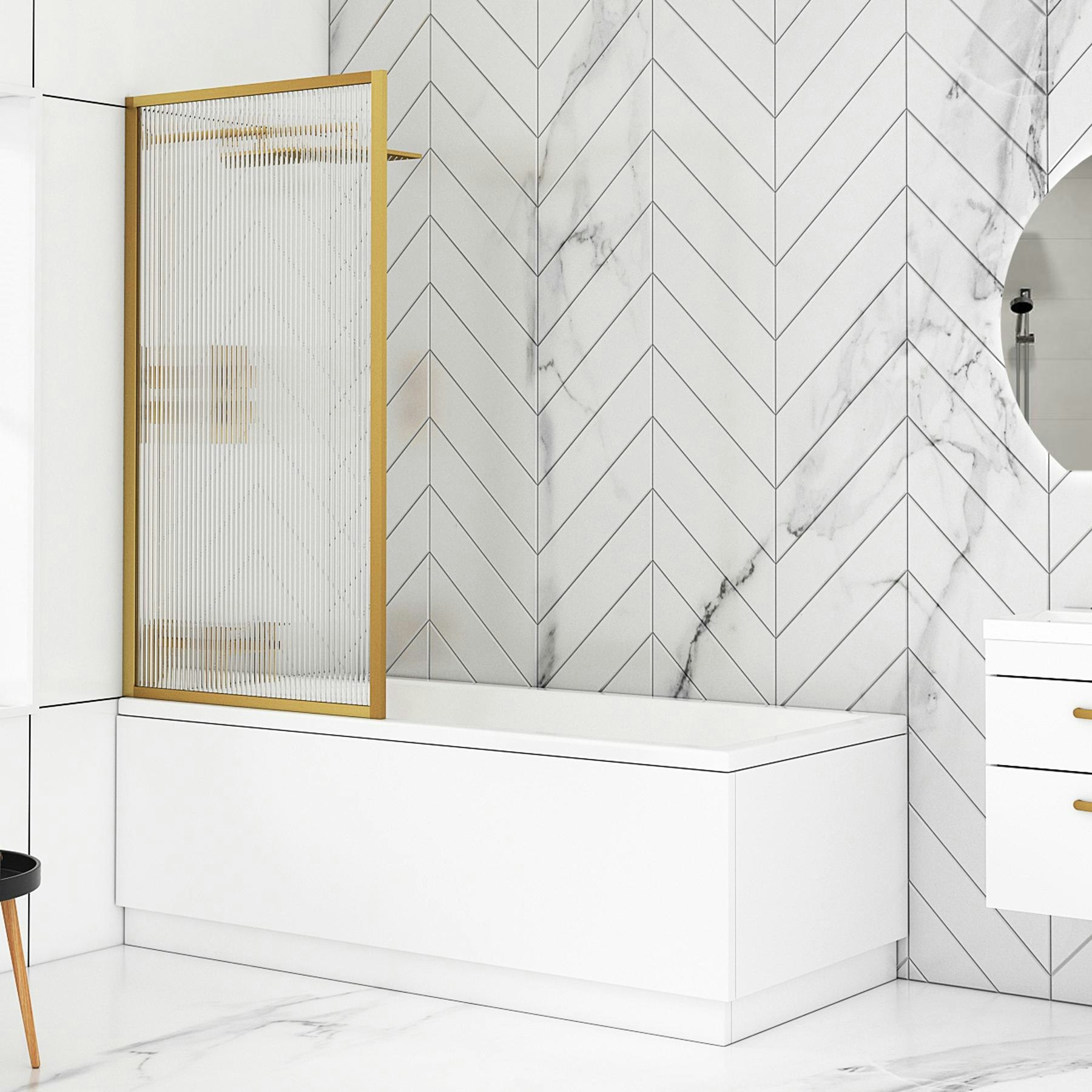 Cesar Square Single Ended Bath 1700 x 700mm with Fluted Screen & MDF ...