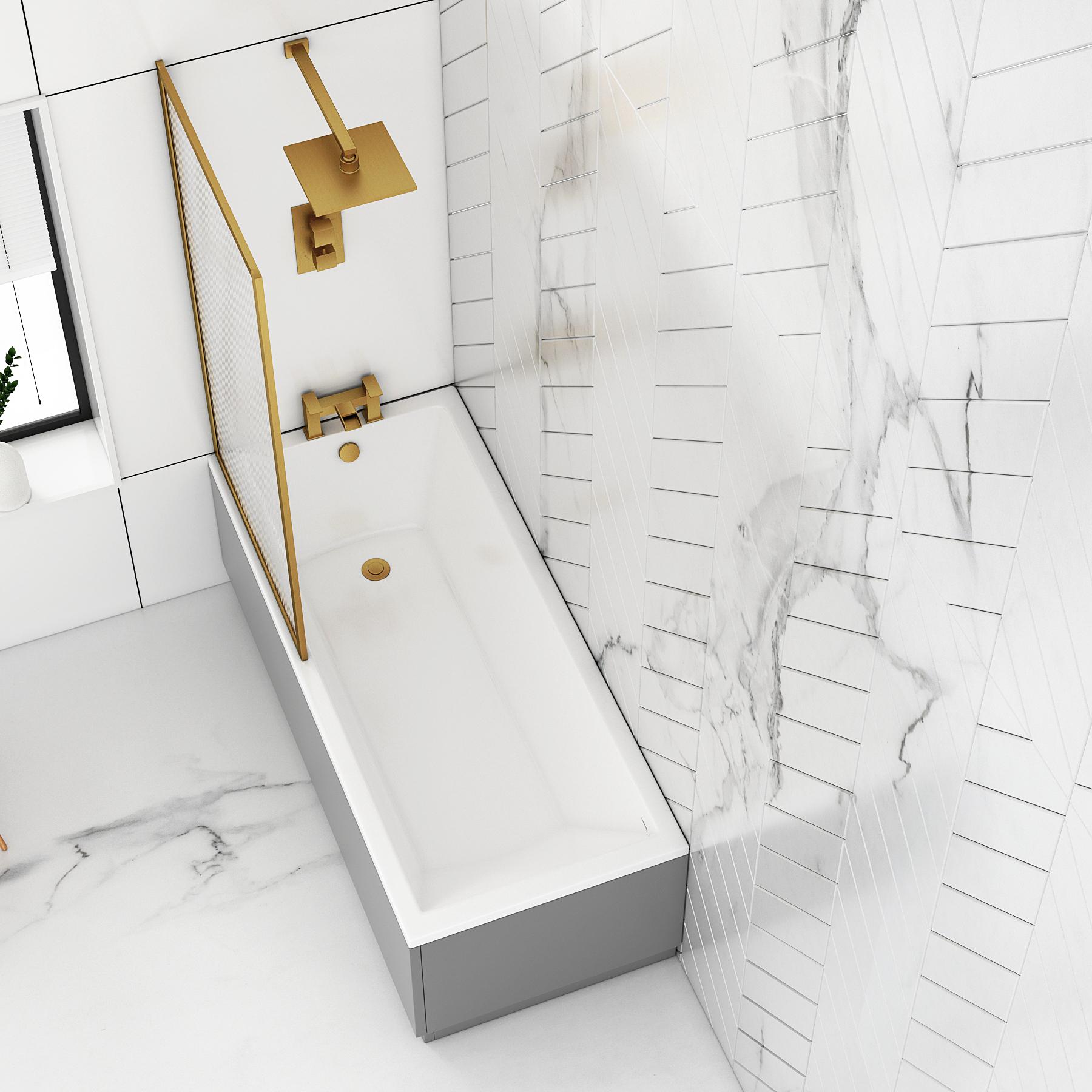 Cesar Square Single-Ended Acrylic Bath Tub with Fluted Screen & MDF ...