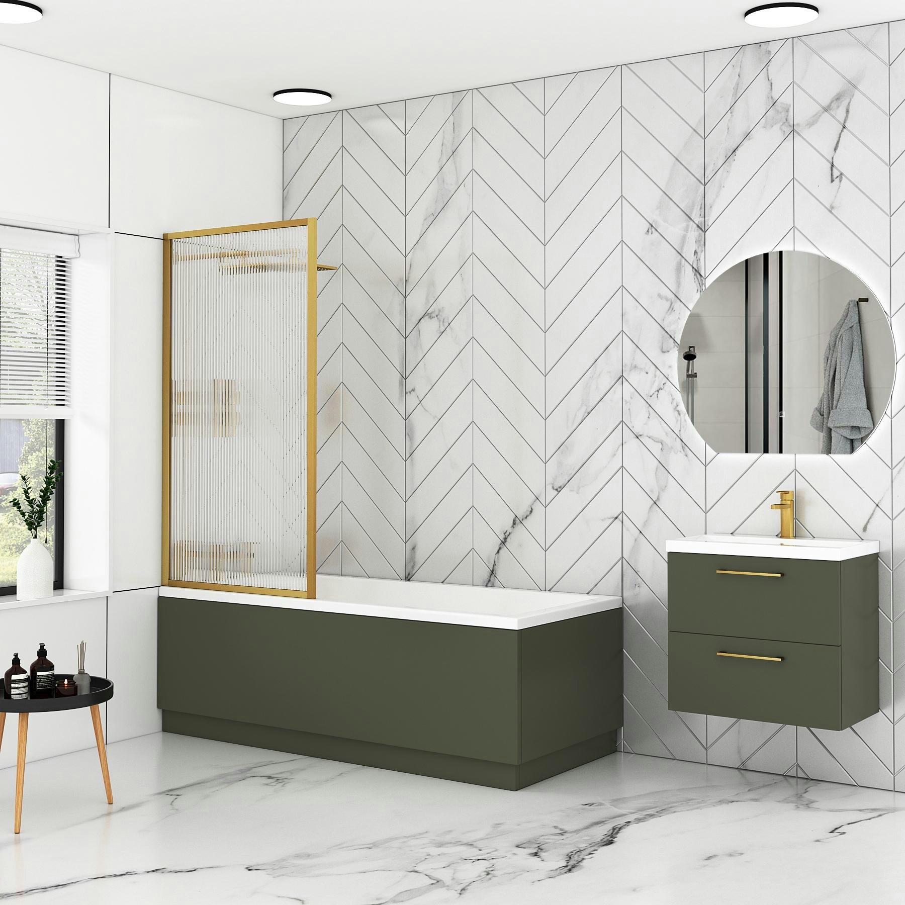 Cesar Square Single-Ended Acrylic Bath Tub with Fluted Screen & MDF ...