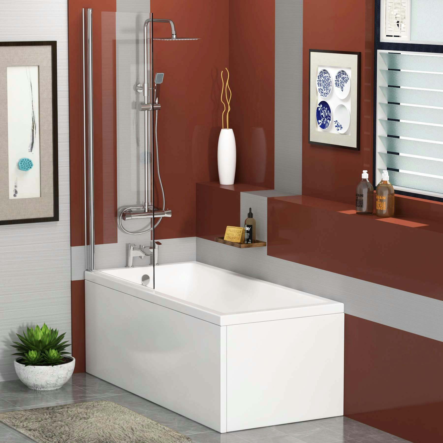 Cesar Acrylic Square Single Ended Shower Bath 1500 x 700mm Inc Square ...